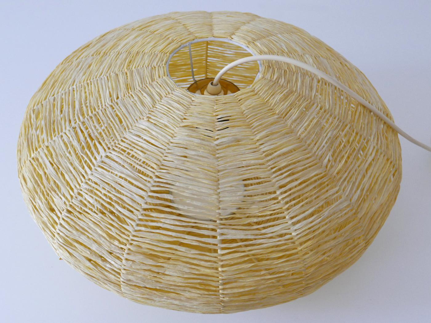 Large Mid-Century Modern Raffia Bast Pendant Lamp or Hanging Light ...