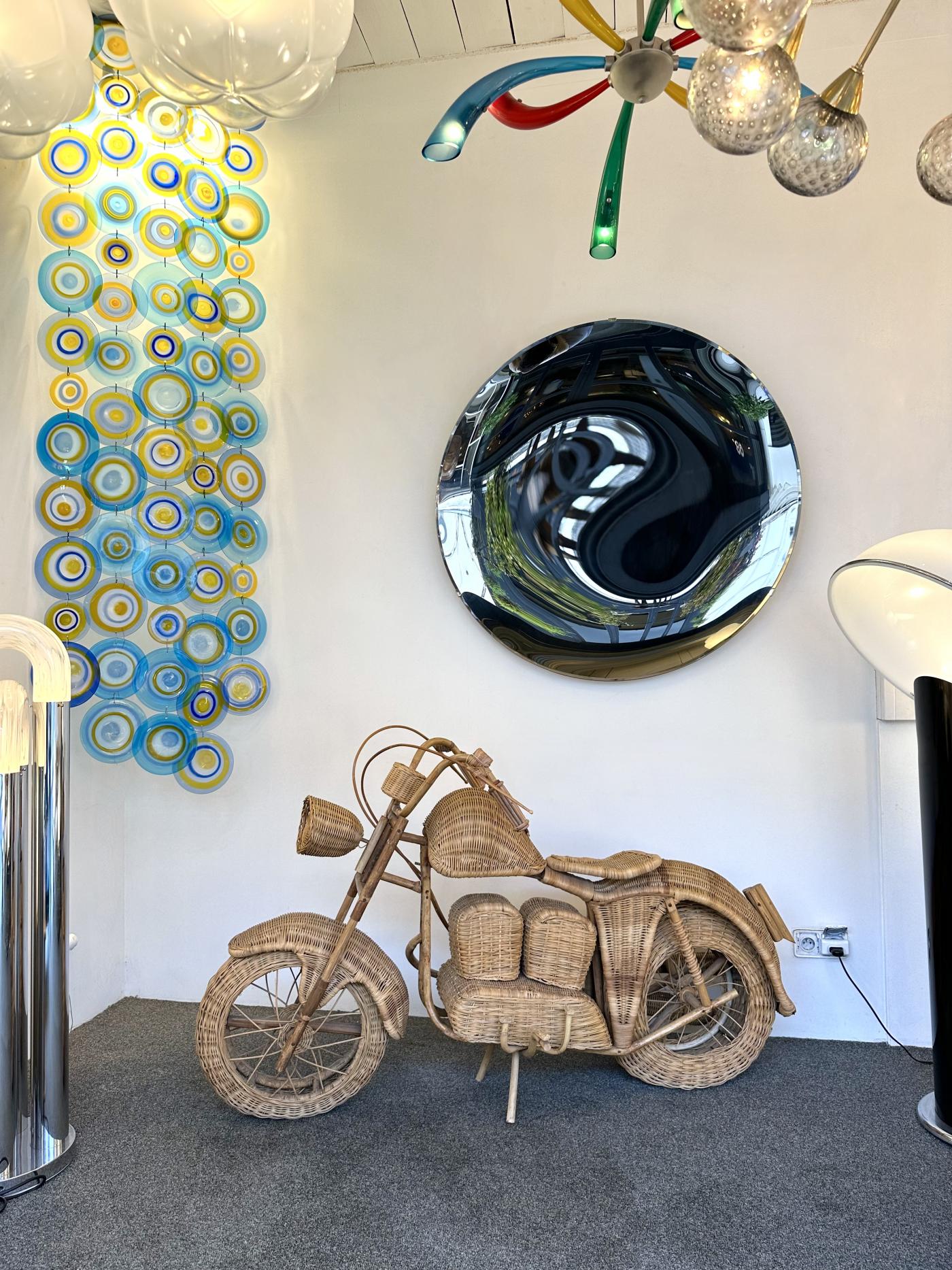 Large Rattan Decorative Motorcycle Sculpture. Italy, 1980s