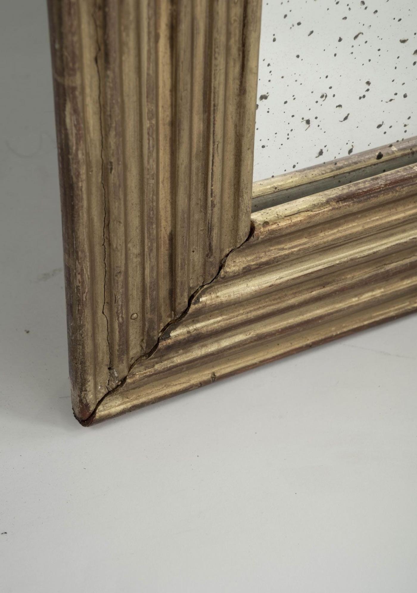 Large Rectangular French Fluted Giltwood Mirror