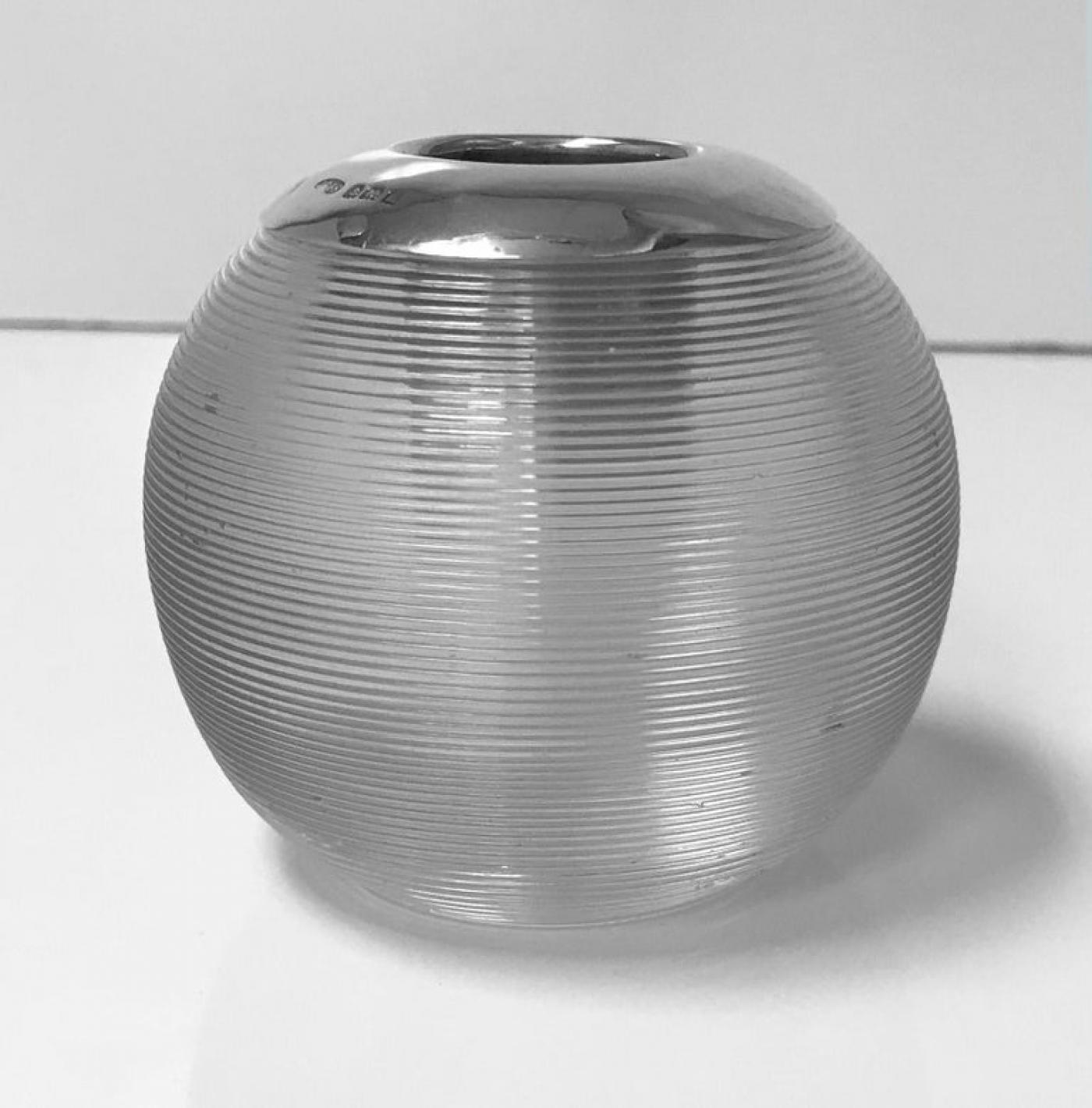 Large Sterling Silver and Glass Match Striker Table Vesta, Birmingham, 1924