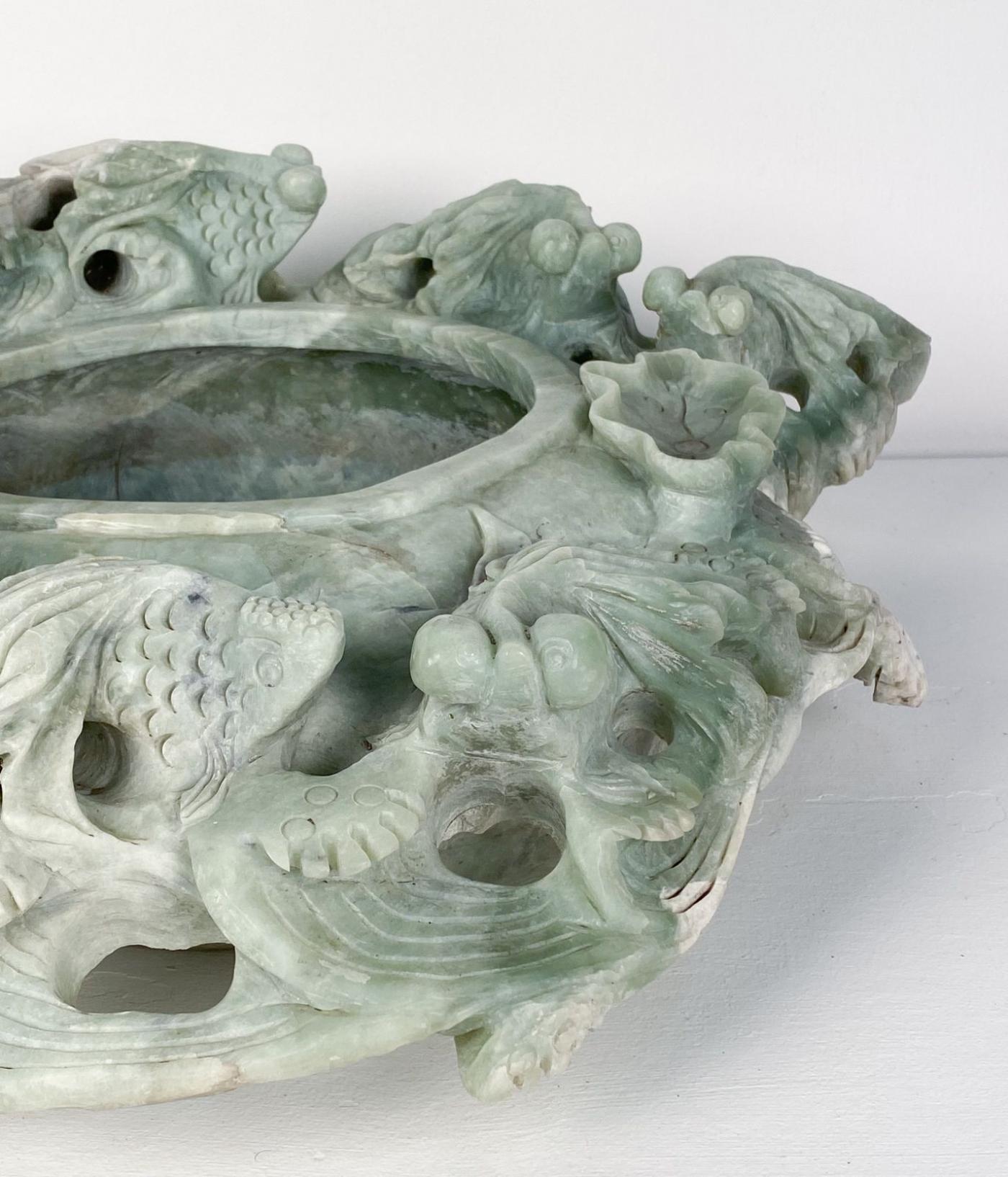 Large Vintage Chinese Dragon Bowl or Centerpiece, Soapstone, circa 1970