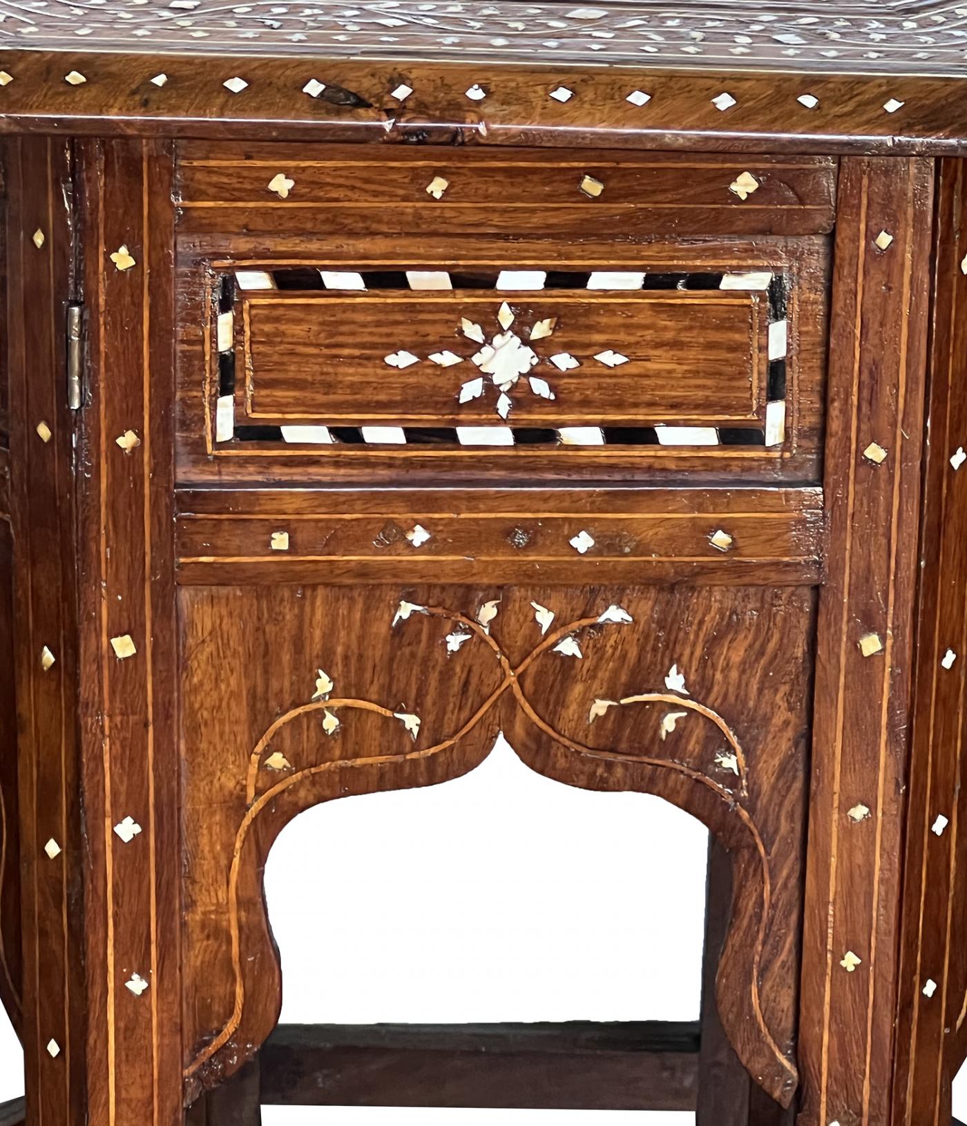 Large and intricately inlaid Anglo Indian octagonal side/traveling table