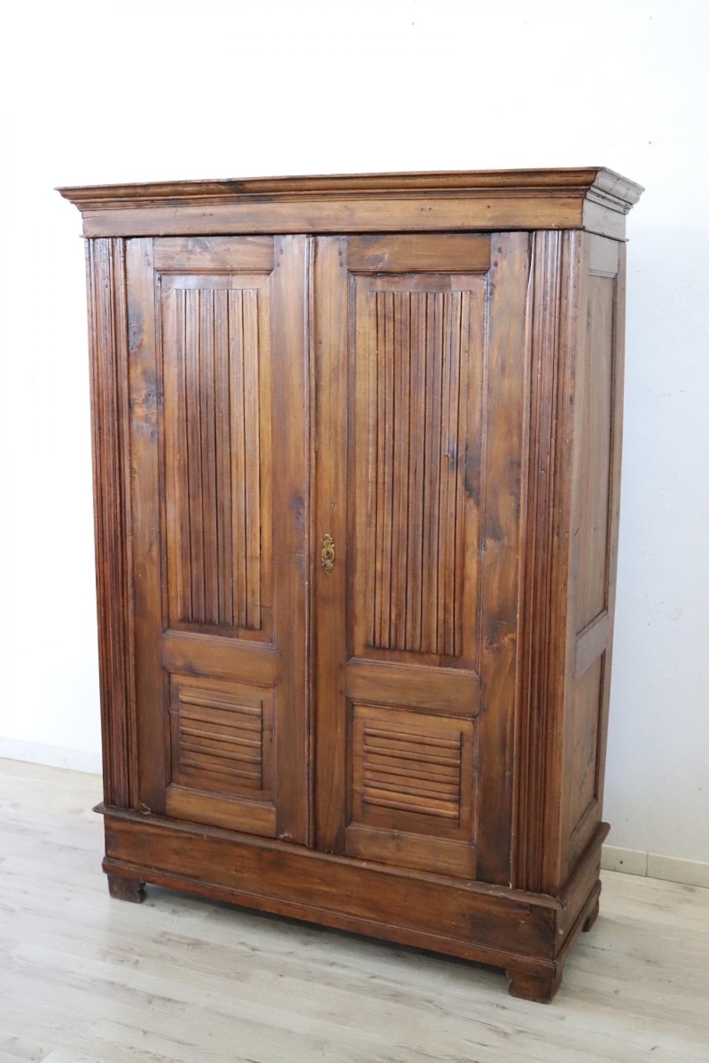 Late 19th Century Italian Solid Poplar Wood Small Antique Wardrobe, Armoire