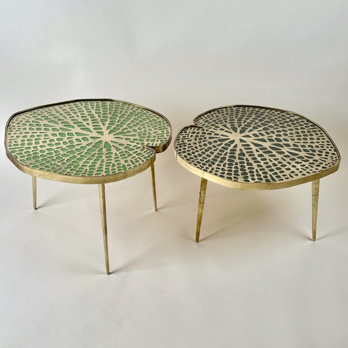 Late 20th Century Pair of Brass & Transparent Glass Water Lilies Side ...