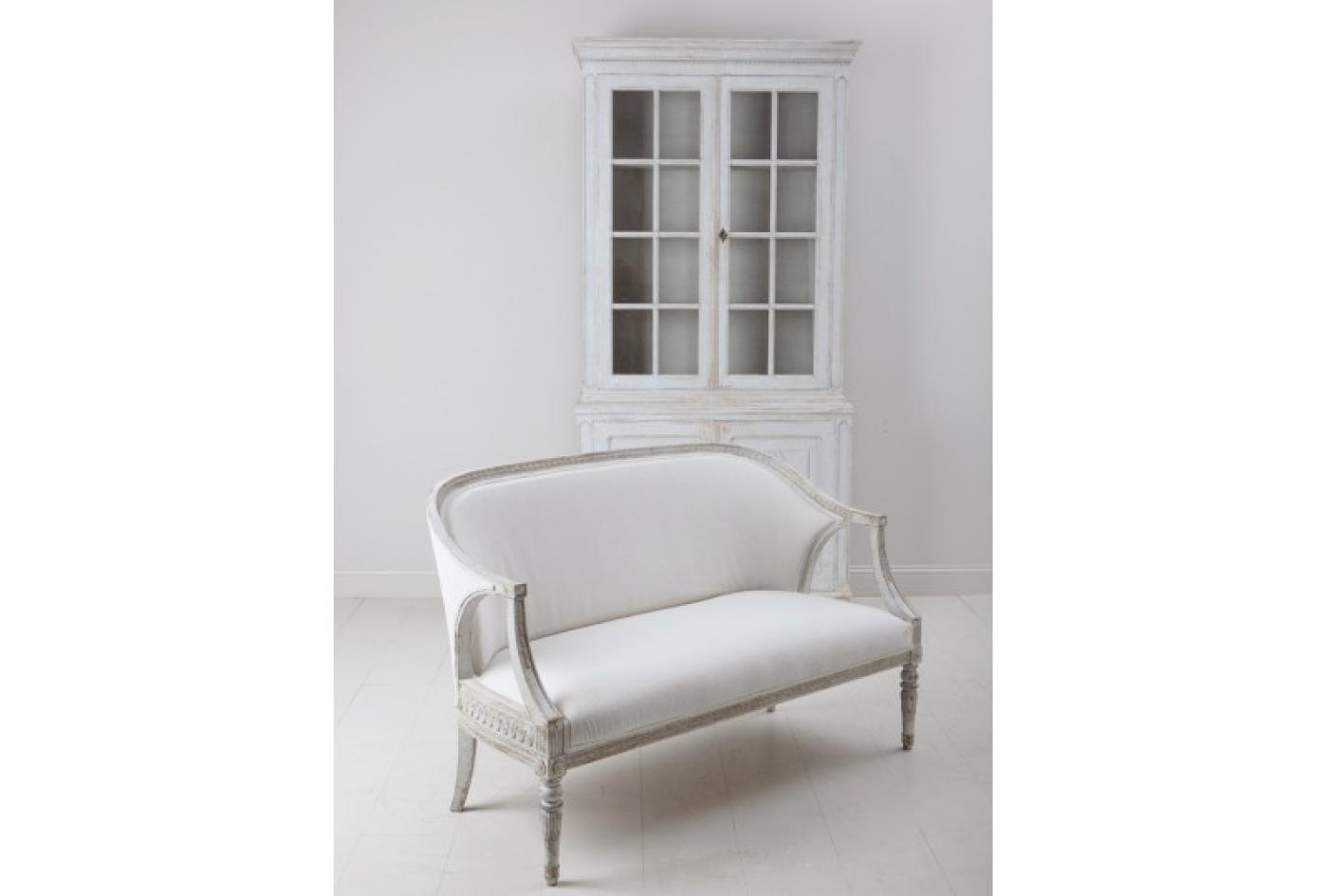 Late Gustavian Style Swedish Barrel Back Sofa Bench In Original Paint