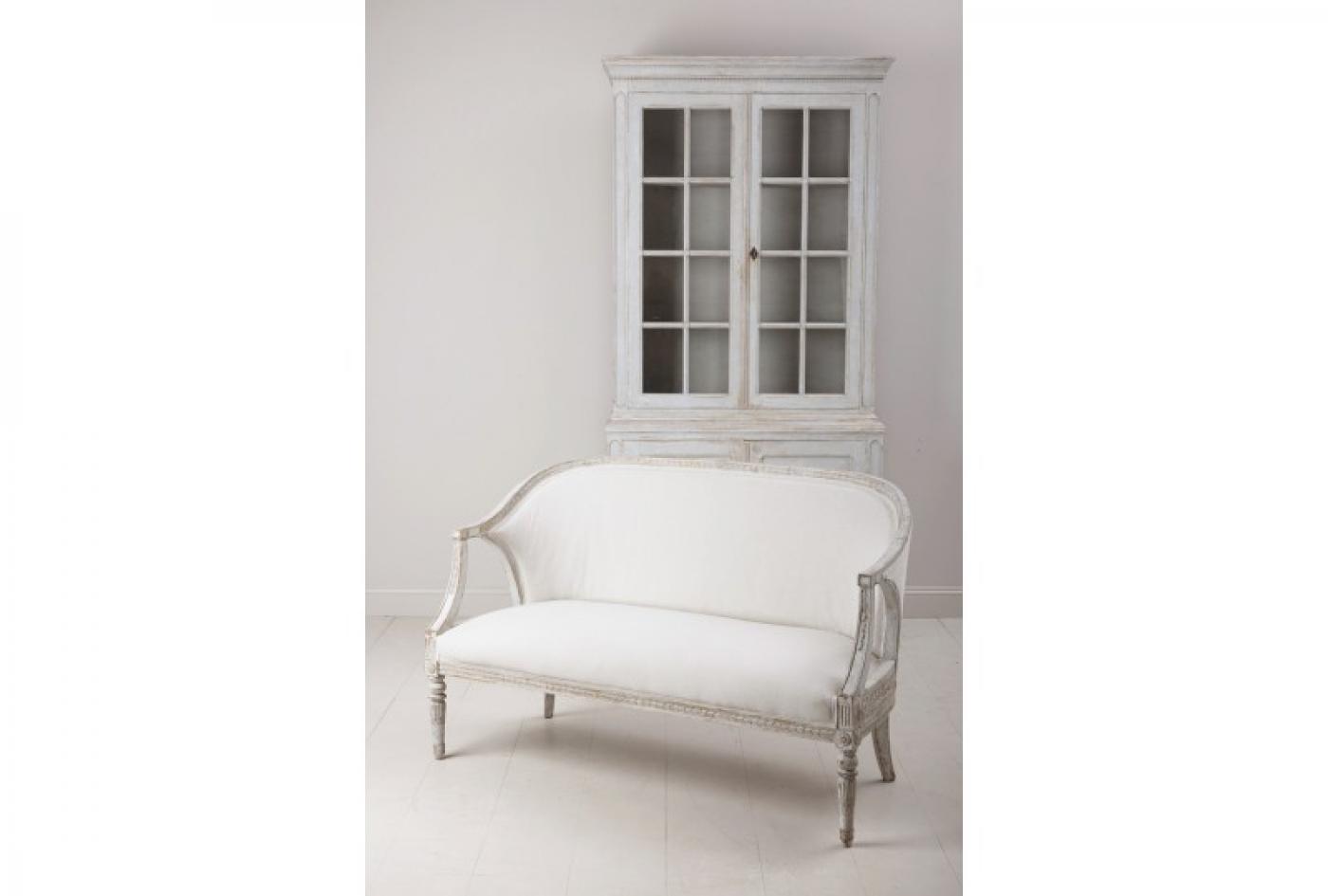 Late Gustavian Style Swedish Barrel Back Sofa Bench In Original Paint