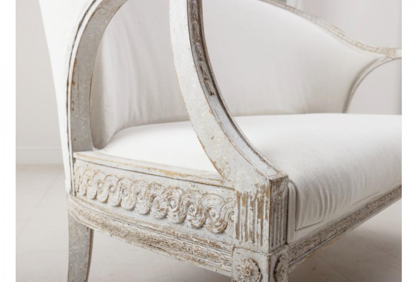 Late Gustavian Style Swedish Barrel Back Sofa Bench In Original Paint