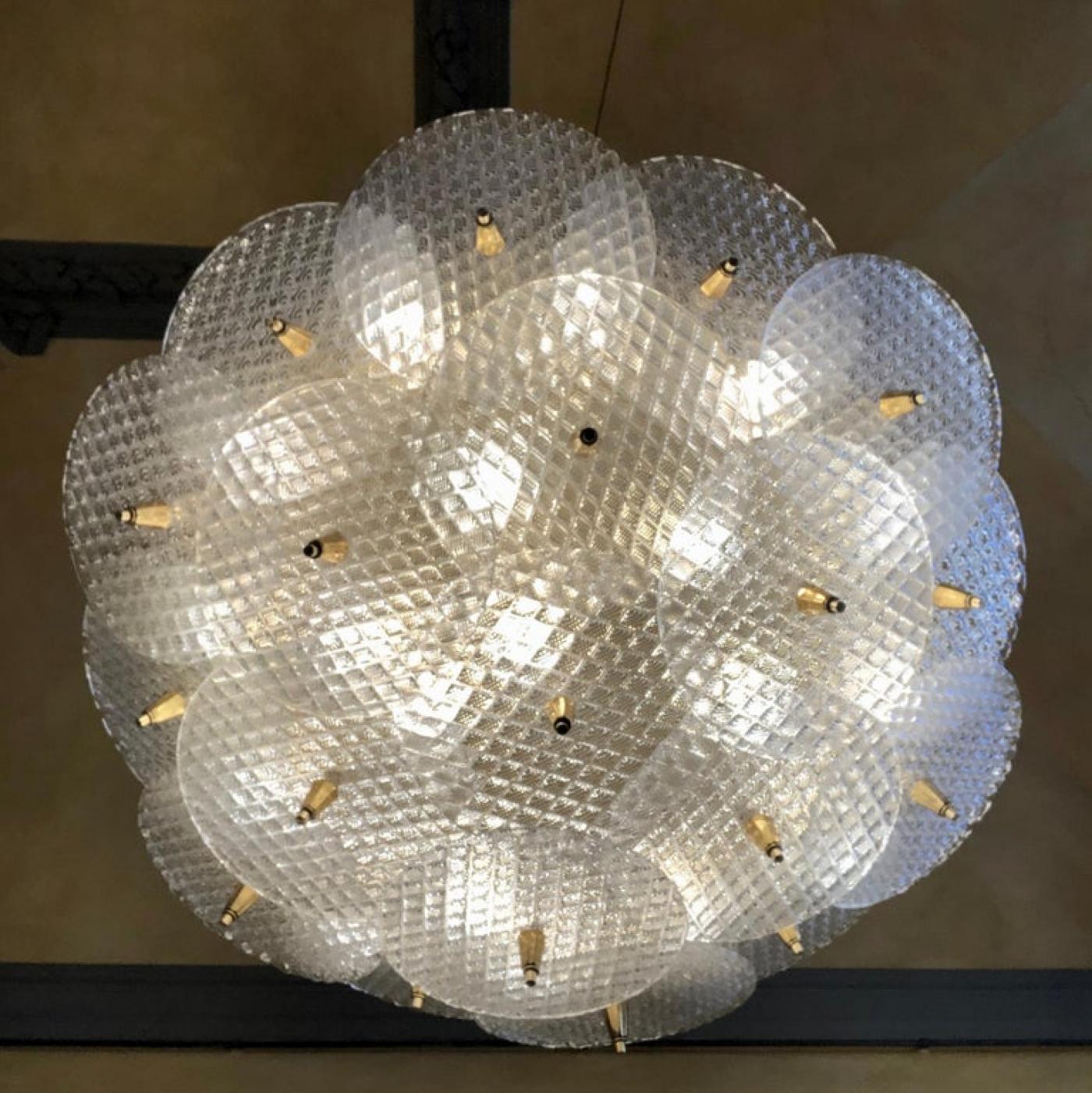 Late20th Century Brass & Transparent Murano Glass Disks Flush Mount ...