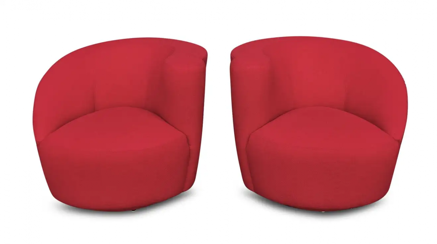 Lazar Pair Scroll Corkscrew Swivel Lounge Chairs & Ottoman Castors Mid ...