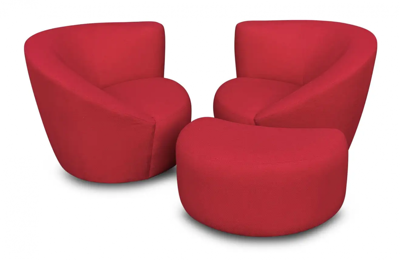 Lazar Pair Scroll Corkscrew Swivel Lounge Chairs & Ottoman Castors Mid ...