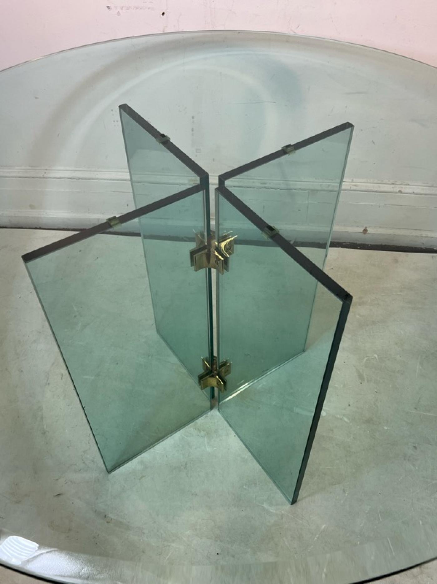 Leon Rosen - MODERNIST GLASS AND BRASS PACE X BASE DINING TABLE