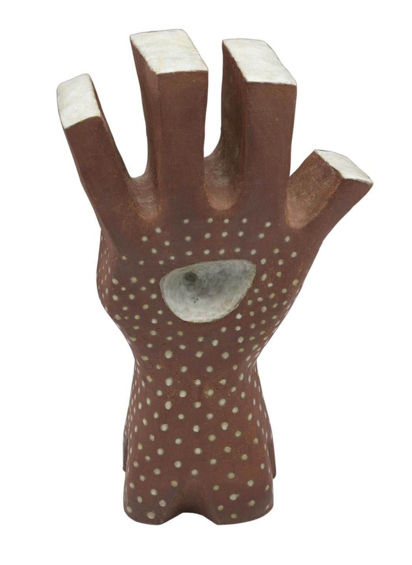Leza S. McVey - Monumental Leza McVey Surrealist "Eye in Hand" Ceramic ...