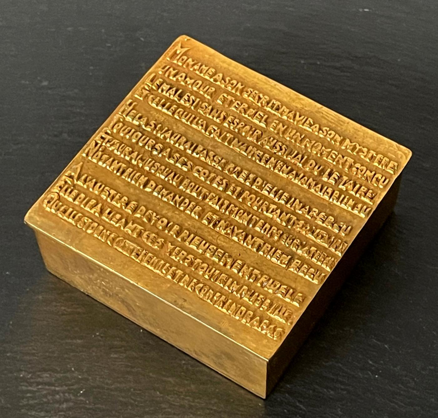 Line Vautrin - French Line Vautrin Bronze Poem Box with Sonnet by Felix ...