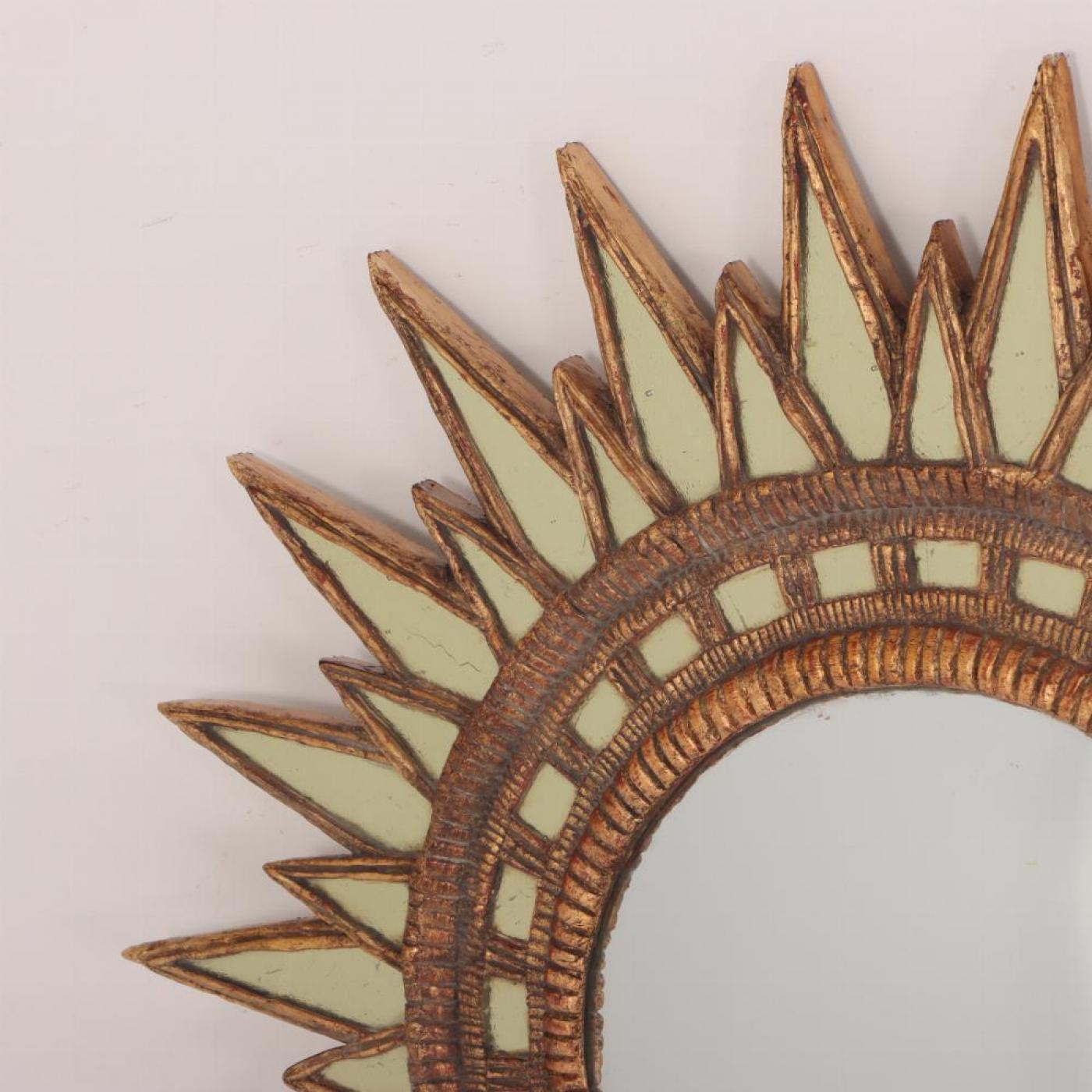 Line Vautrin - Glass & resin sunburst mirror in manner of Vautrin's ...