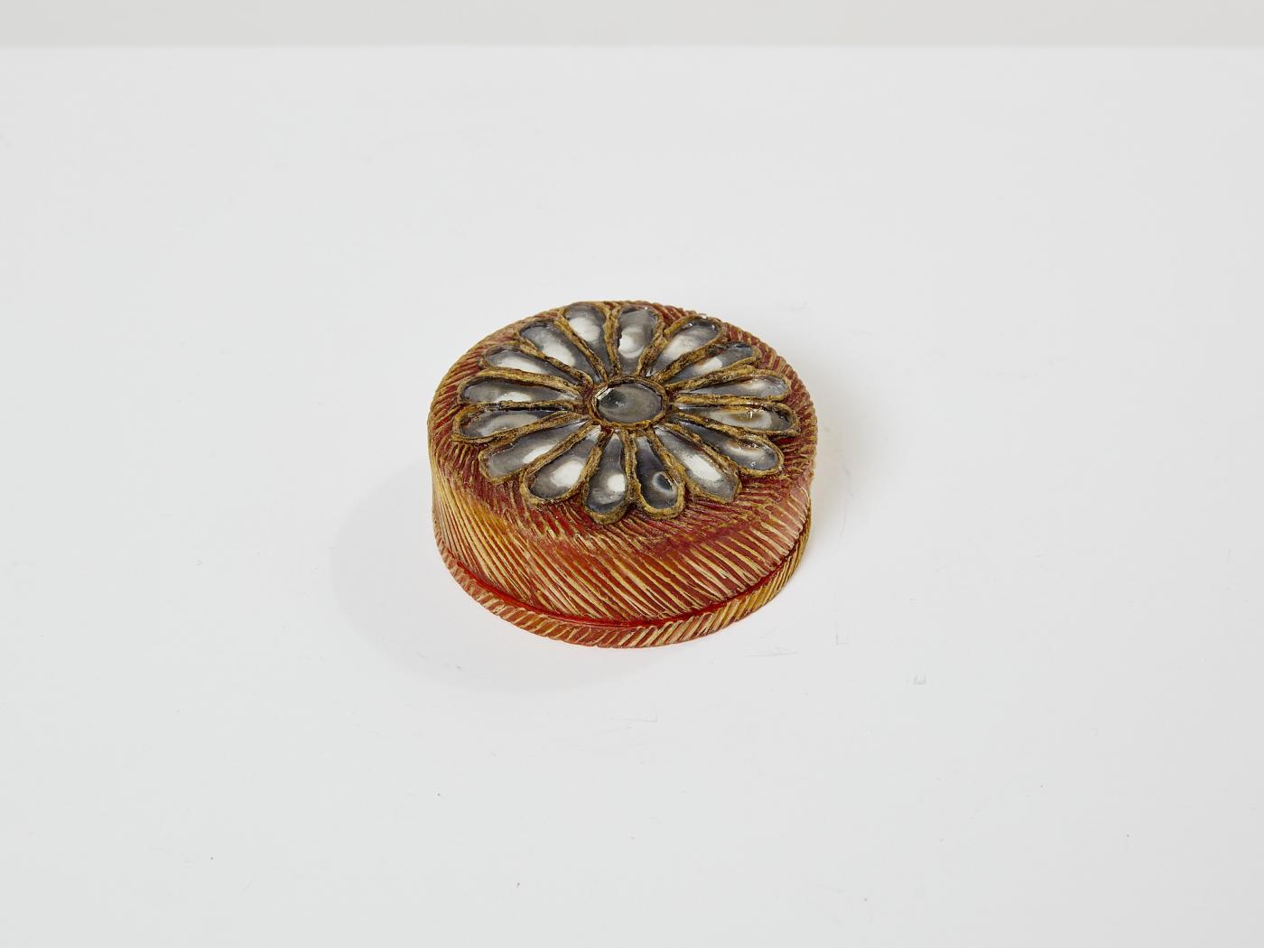 Line Vautrin - Line Vautrin orange talosel marguerite mirror round box 1960
