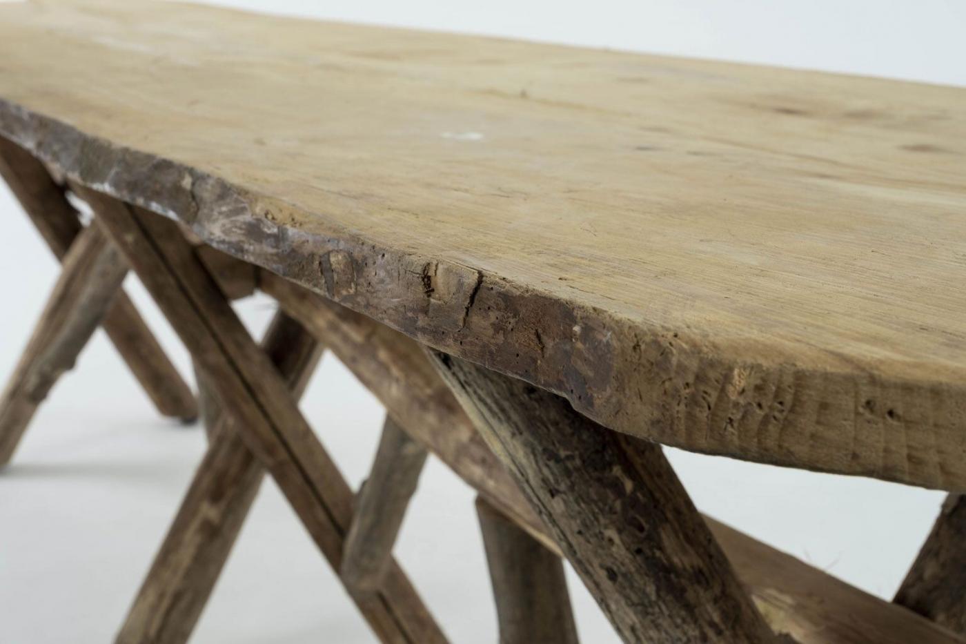 Long Live-Edge Oval Top Table with Natural Shaped Trestle Base