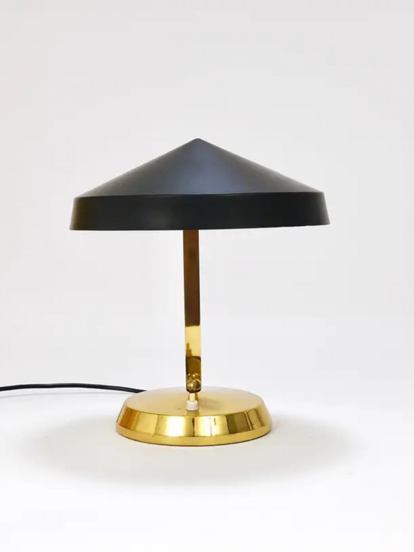 Louis Christiaan Kalff - Midcentury Black Brass Table or Desk Lamp ...