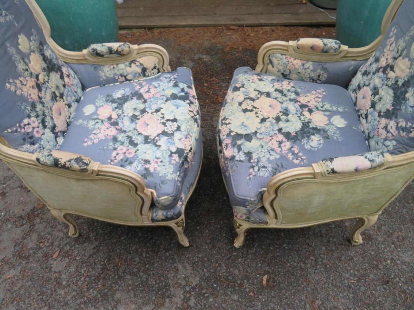 Lovely Pair of Statuesque French Country Wingback Chairs Midcentury