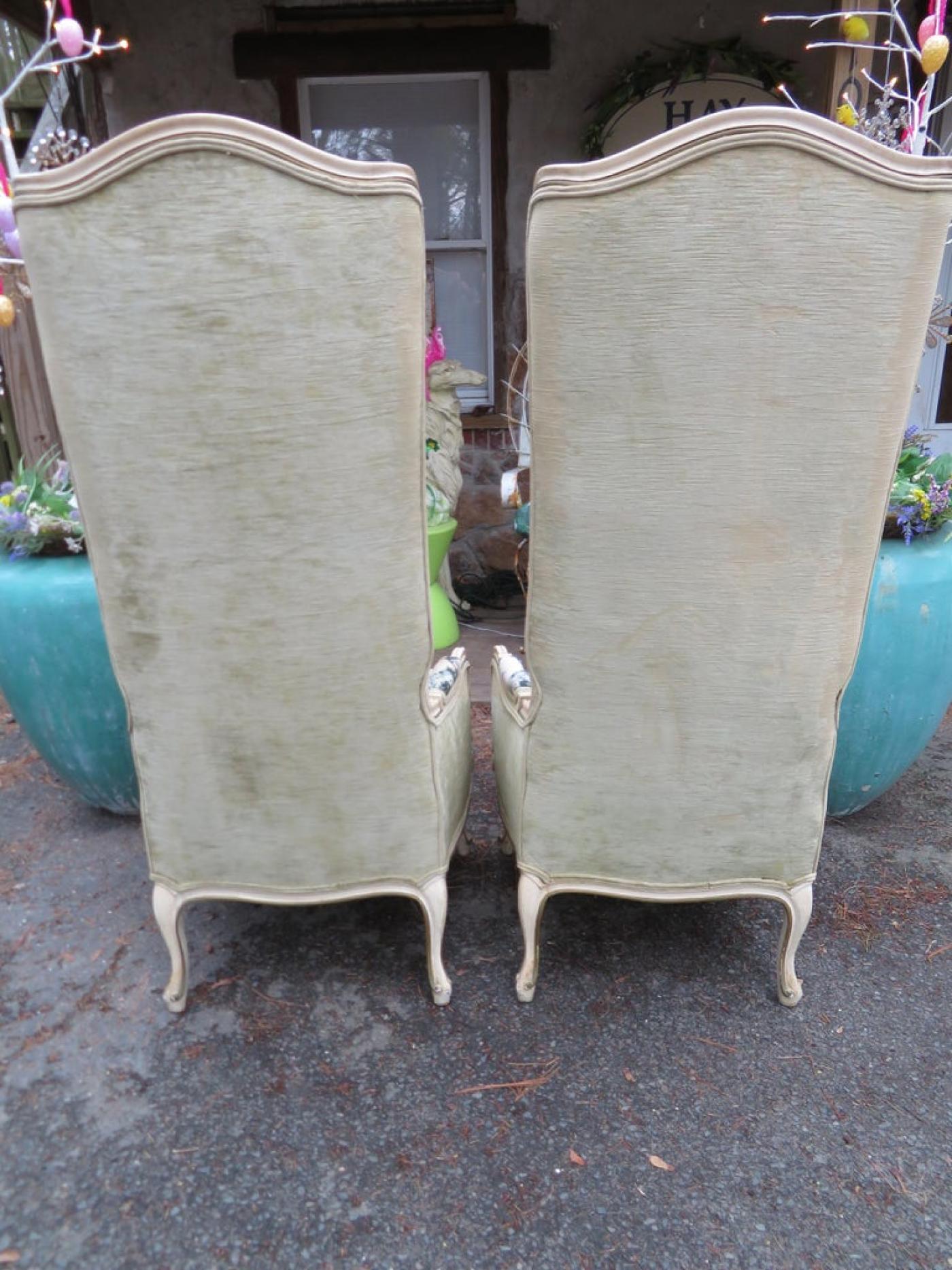 Lovely Pair of Statuesque French Country Wingback Chairs Midcentury