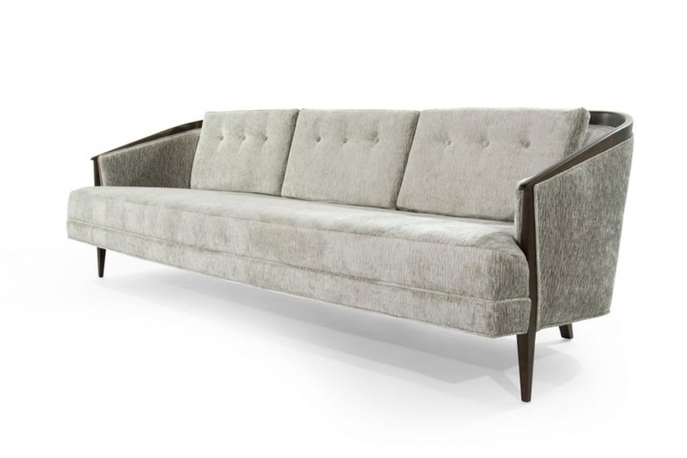 Low Profile MCM Walnut Frame Sofa in Grey Chenille