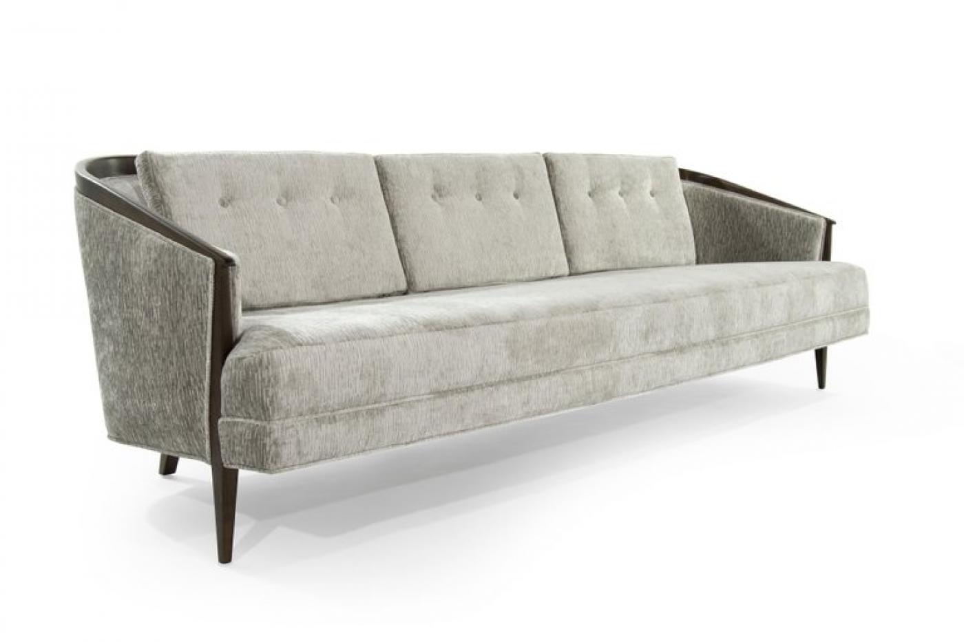 Low Profile MCM Walnut Frame Sofa in Grey Chenille