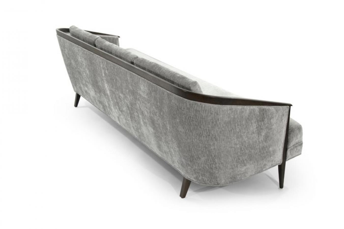 Low Profile MCM Walnut Frame Sofa in Grey Chenille