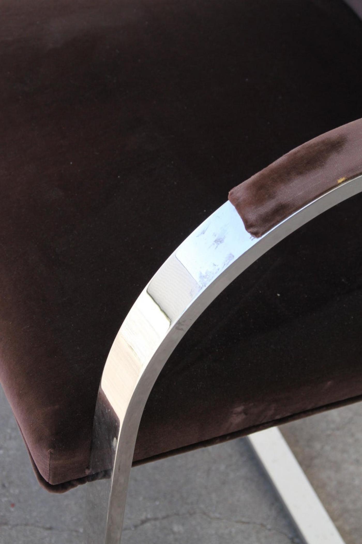 Ludwig Mies Van Der Rohe - Pair BRNO Stainless Steel Flat Bar Arm Chairs