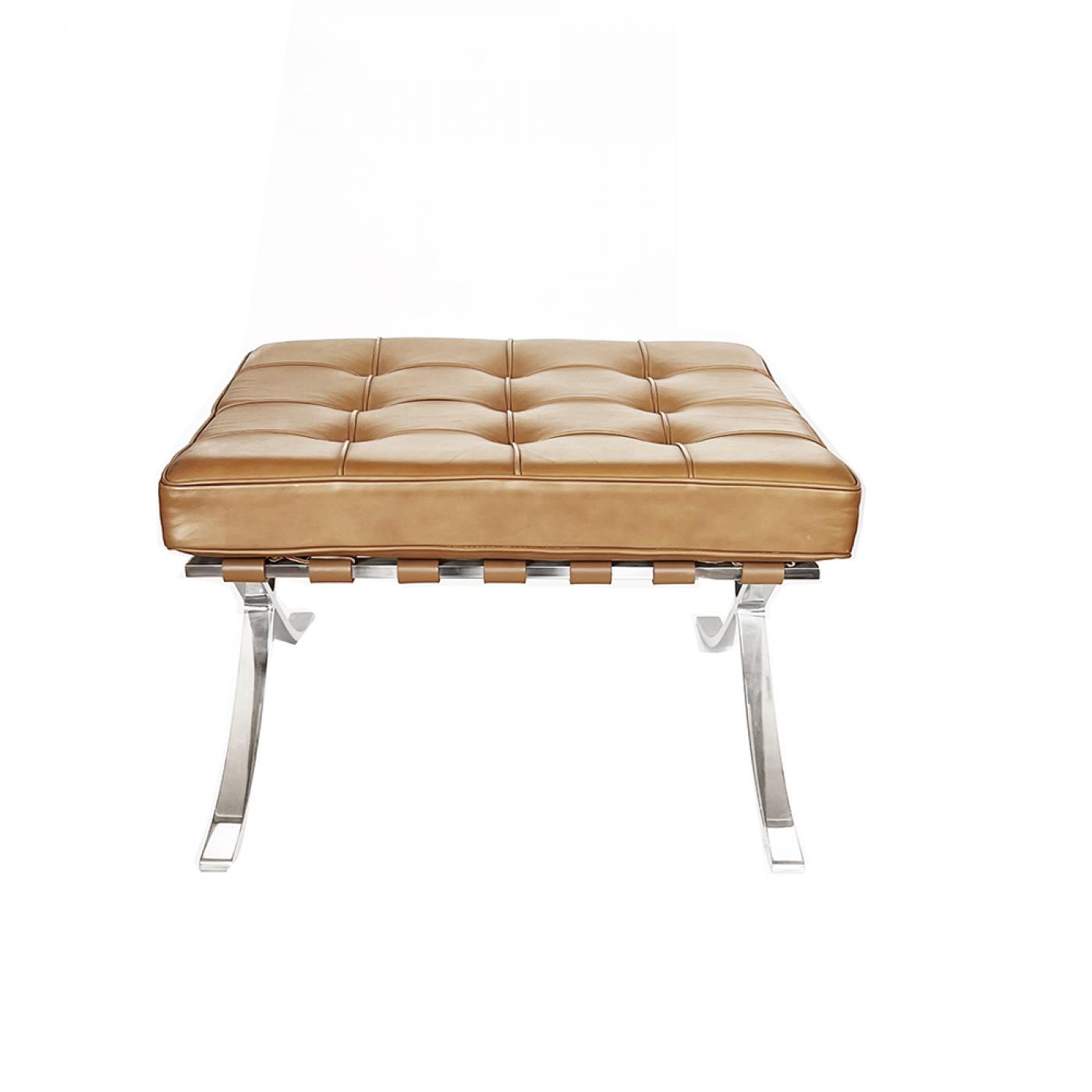 Ludwig Mies Van Der Rohe - Stainless Barcelona Stool in Tan Leather Knoll
