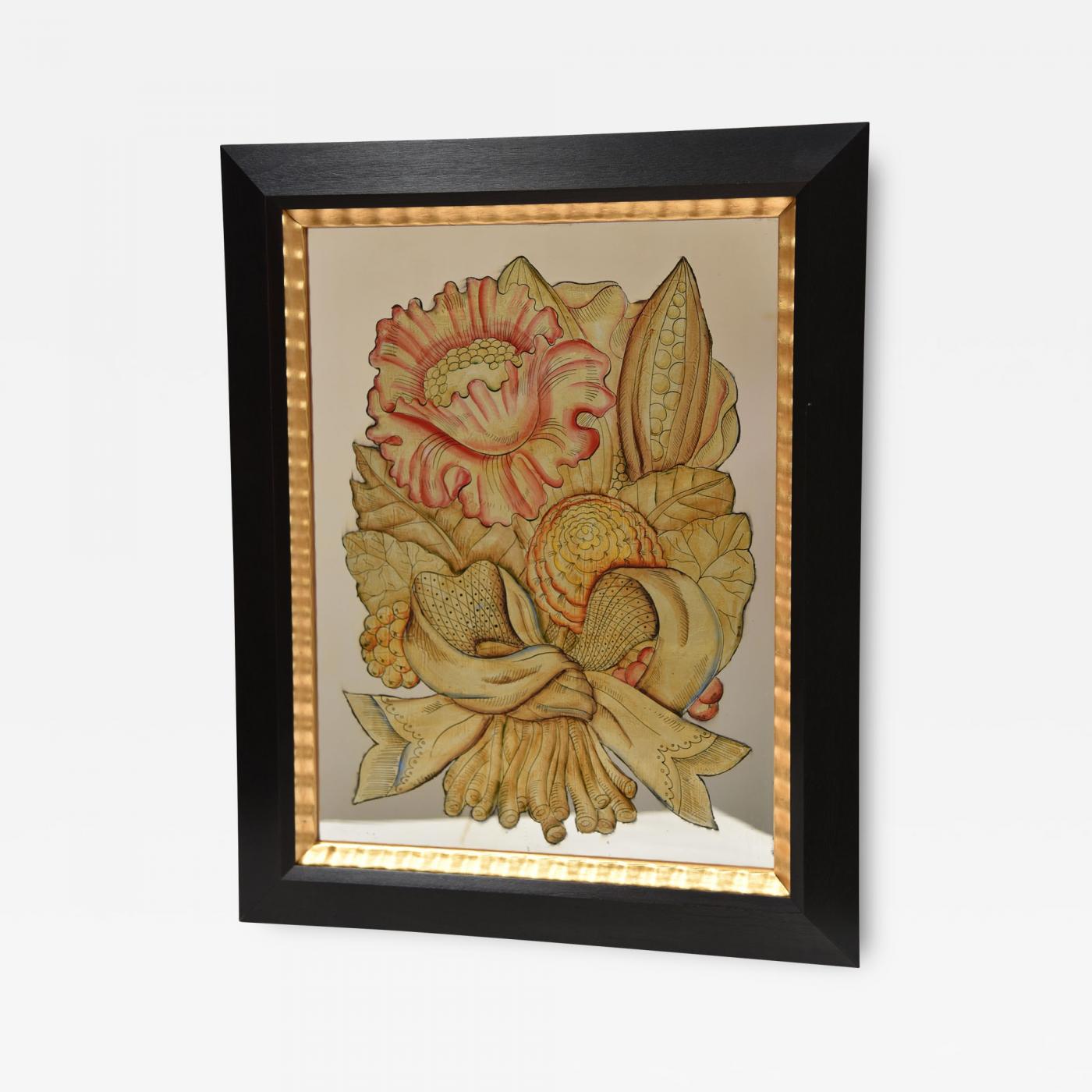 M.E. Fager - [PAIR] Floral EGLOMISÉ REVERSE MIRROR PAINTINGS by WILLIAM ...