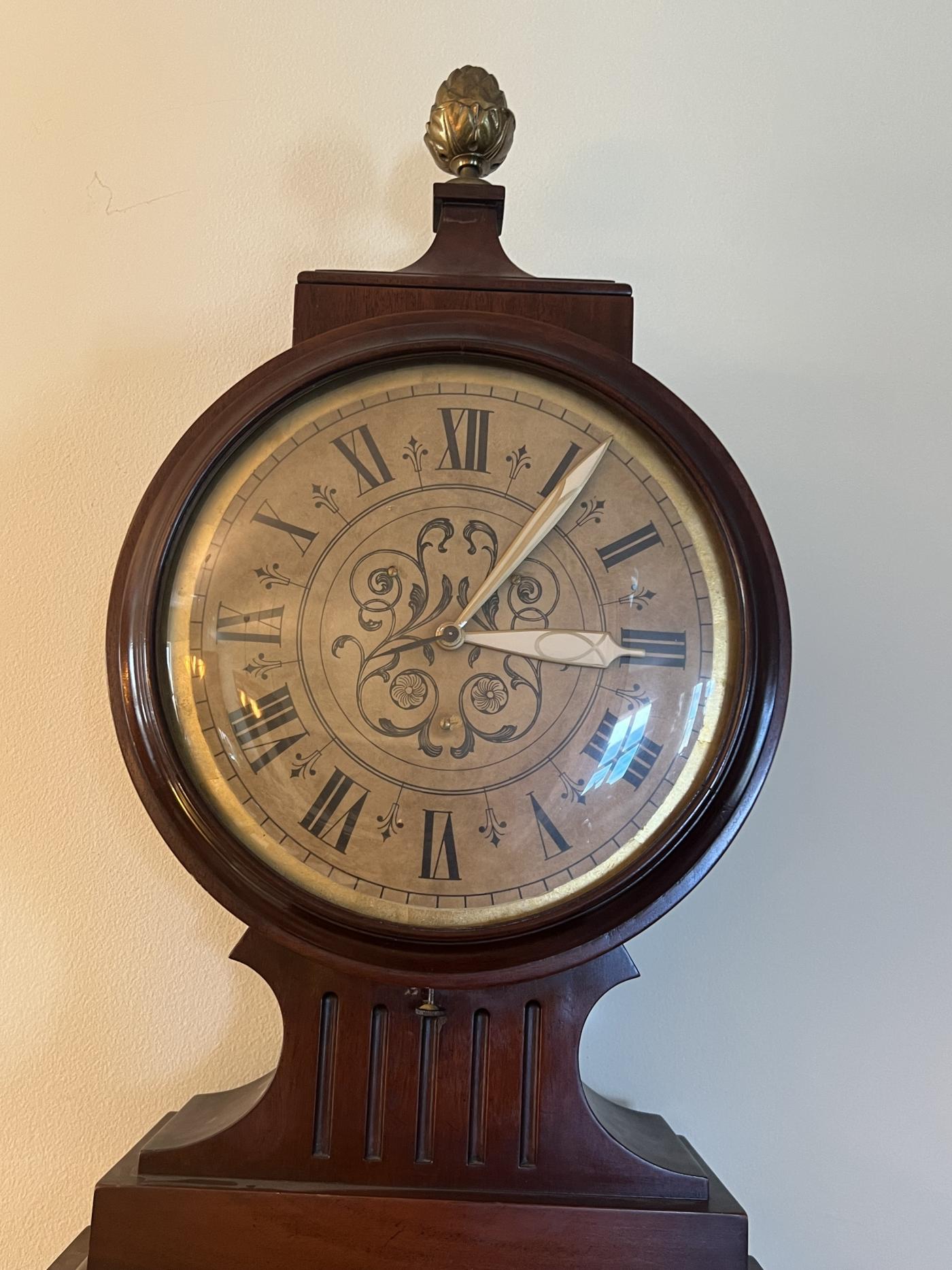 MID CENTURY DECORATIVE WOOD LONG ELECTRIC CLOCK WITH PLANTER BASE