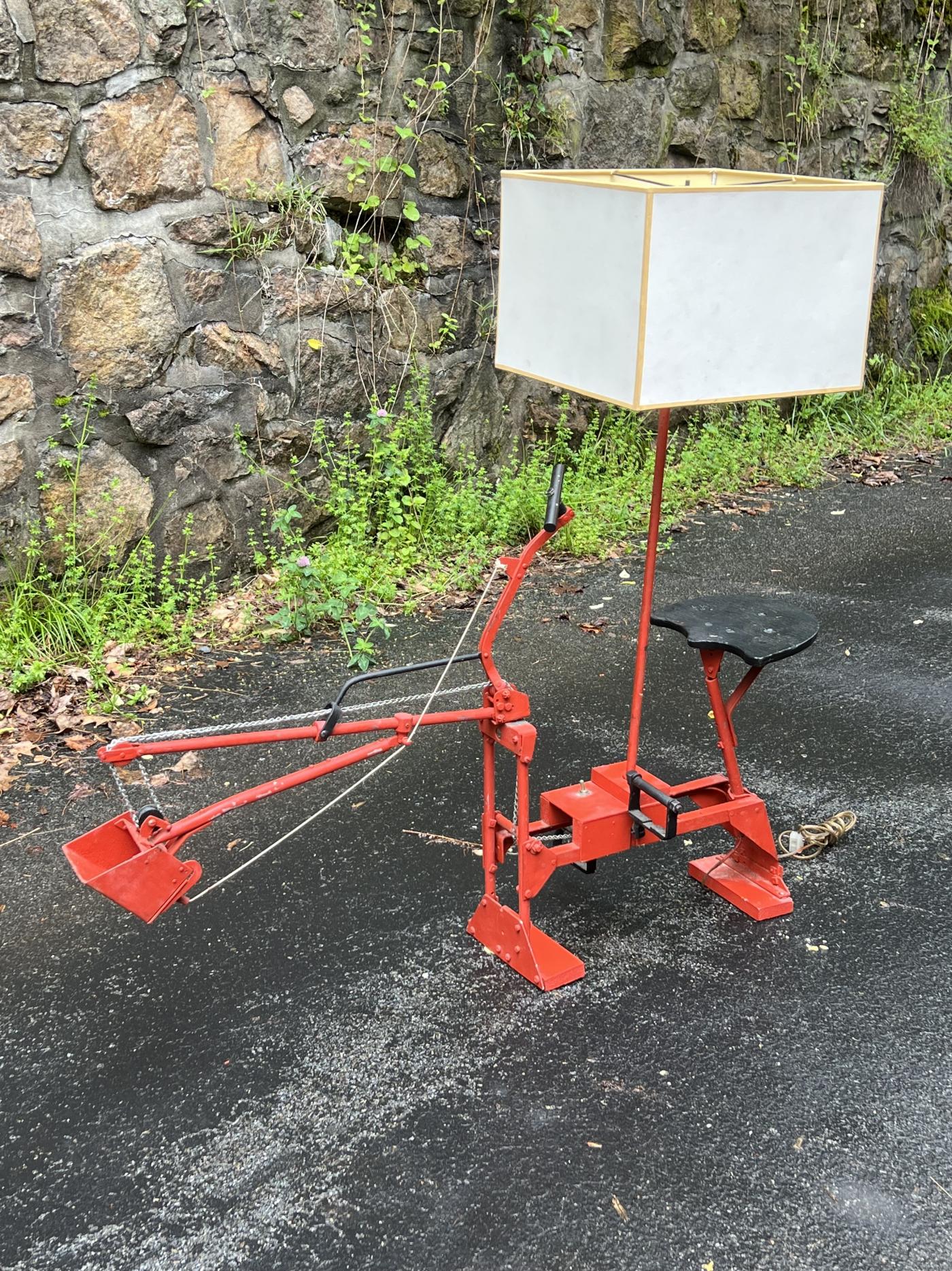 MID CENTURY HANDMADE WORKING EXCAVATOR LAMP WITH SEAT AND PEDALS