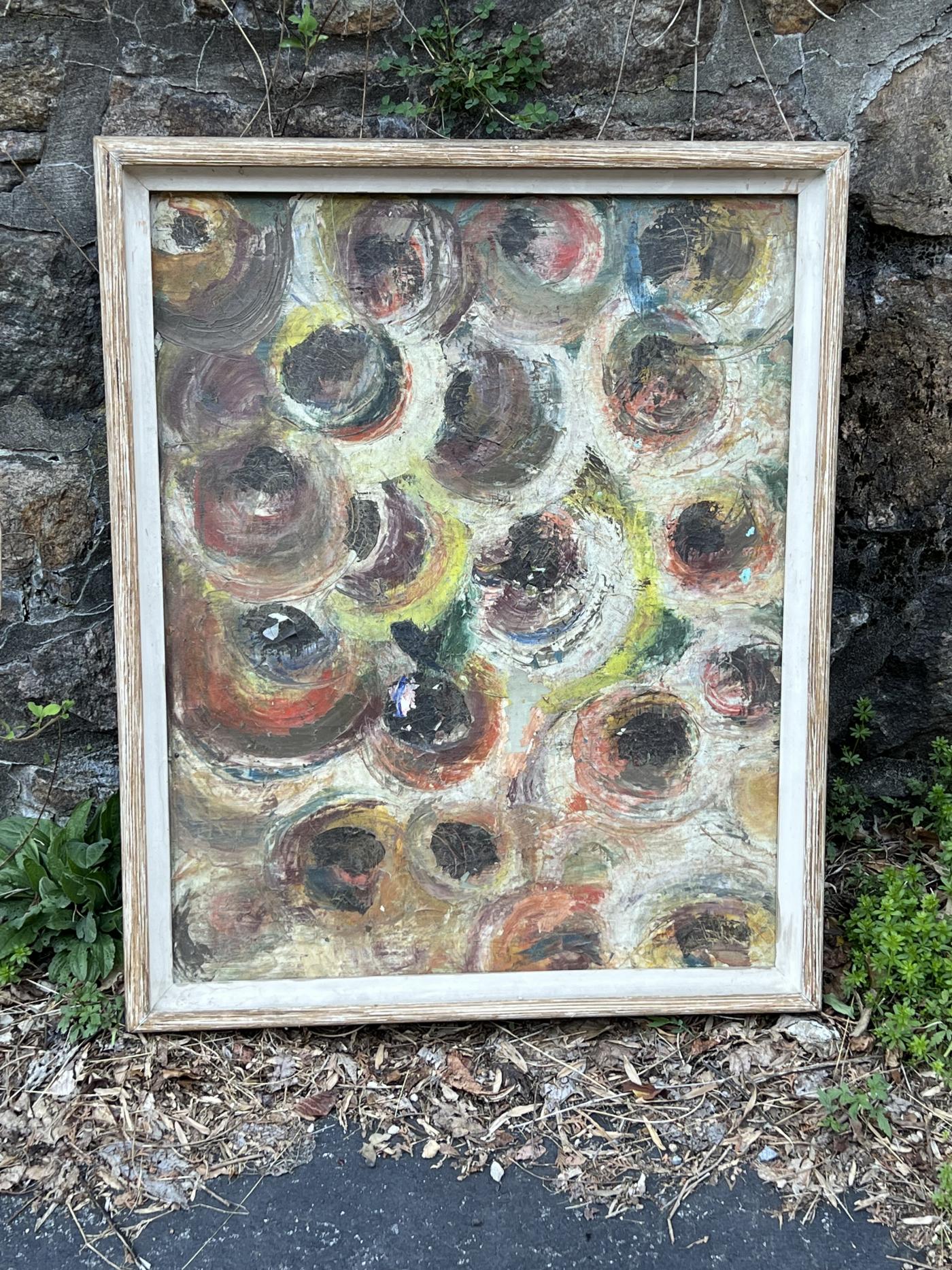 MID CENTURY MODERNIST ABSTRACT PAINTING IN CERUSED OAK FRAME