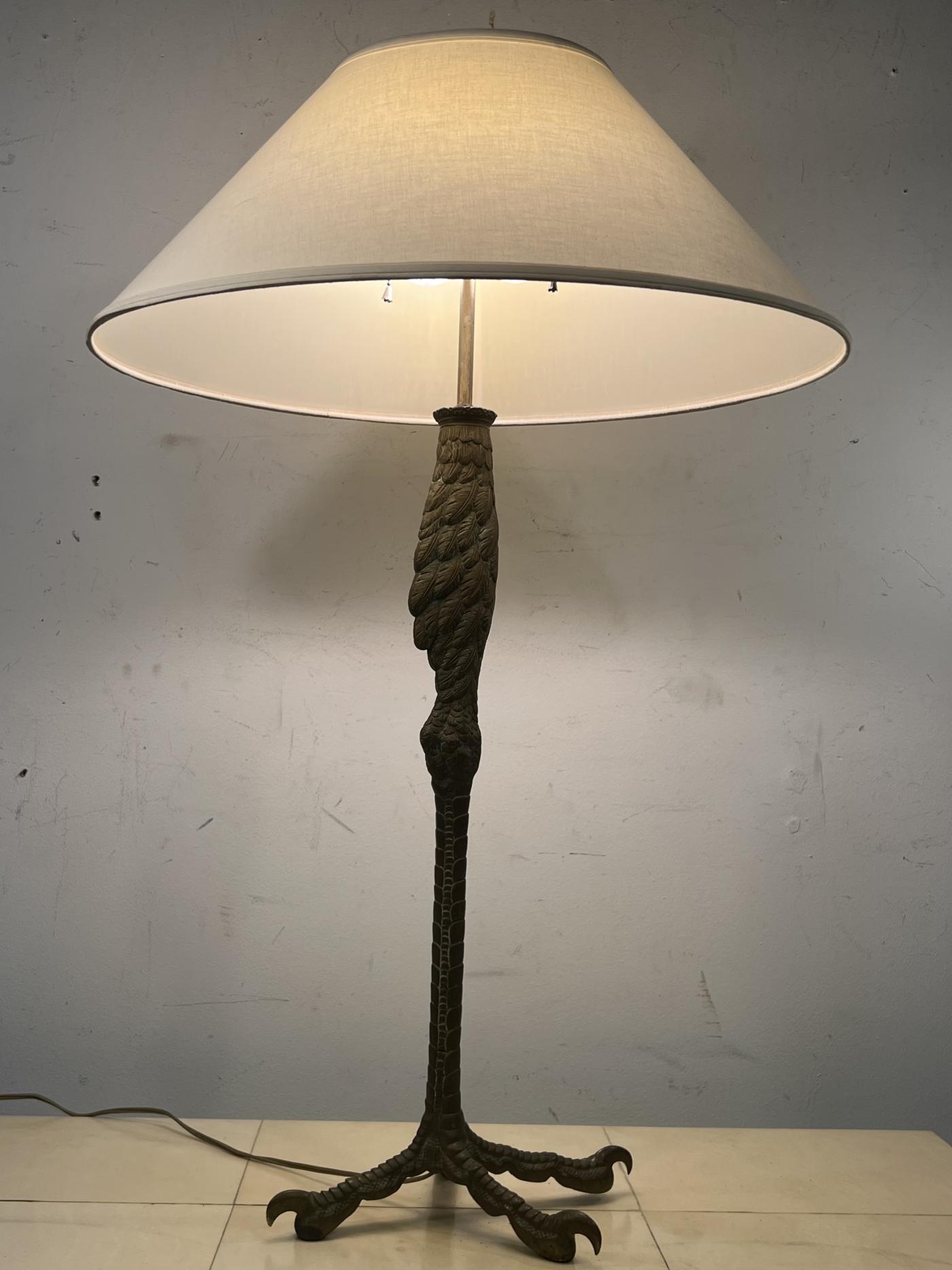 SUPERB BRONZE OSTRICH LEG LAMPS WITH CLAW FEET