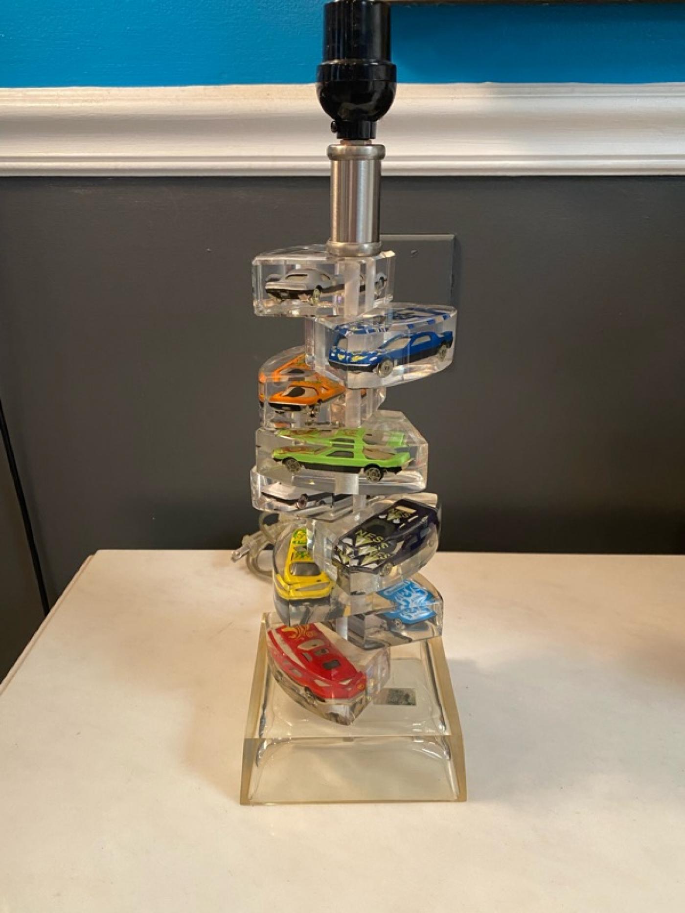 Arman - MODERN LUCITE ENCASED COLORFUL MATCHBOX RACE CAR LAMP