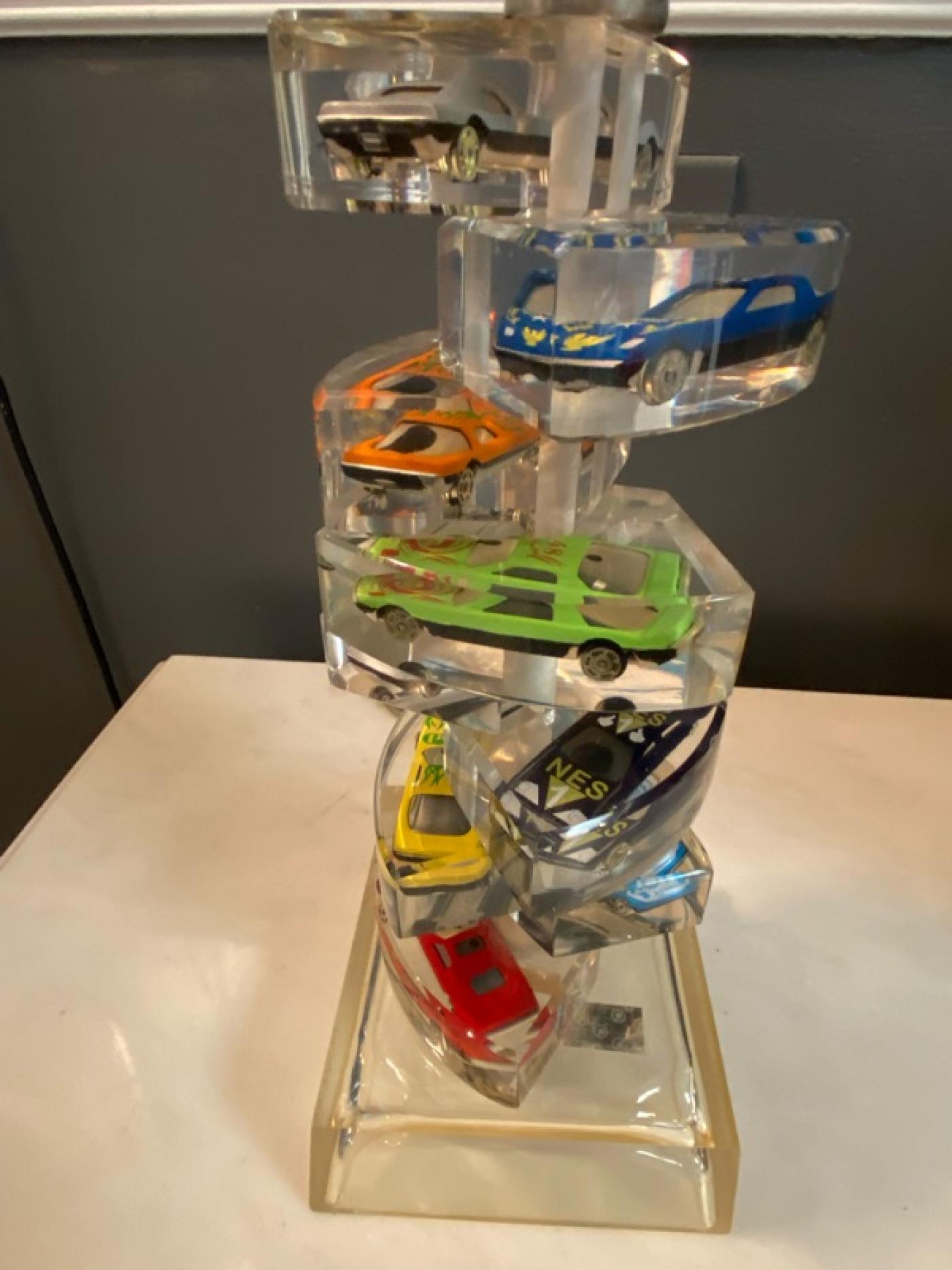 Arman - MODERN LUCITE ENCASED COLORFUL MATCHBOX RACE CAR LAMP