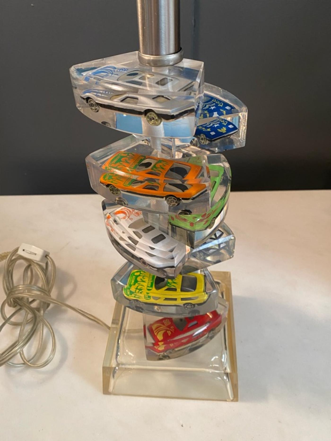 Arman - MODERN LUCITE ENCASED COLORFUL MATCHBOX RACE CAR LAMP