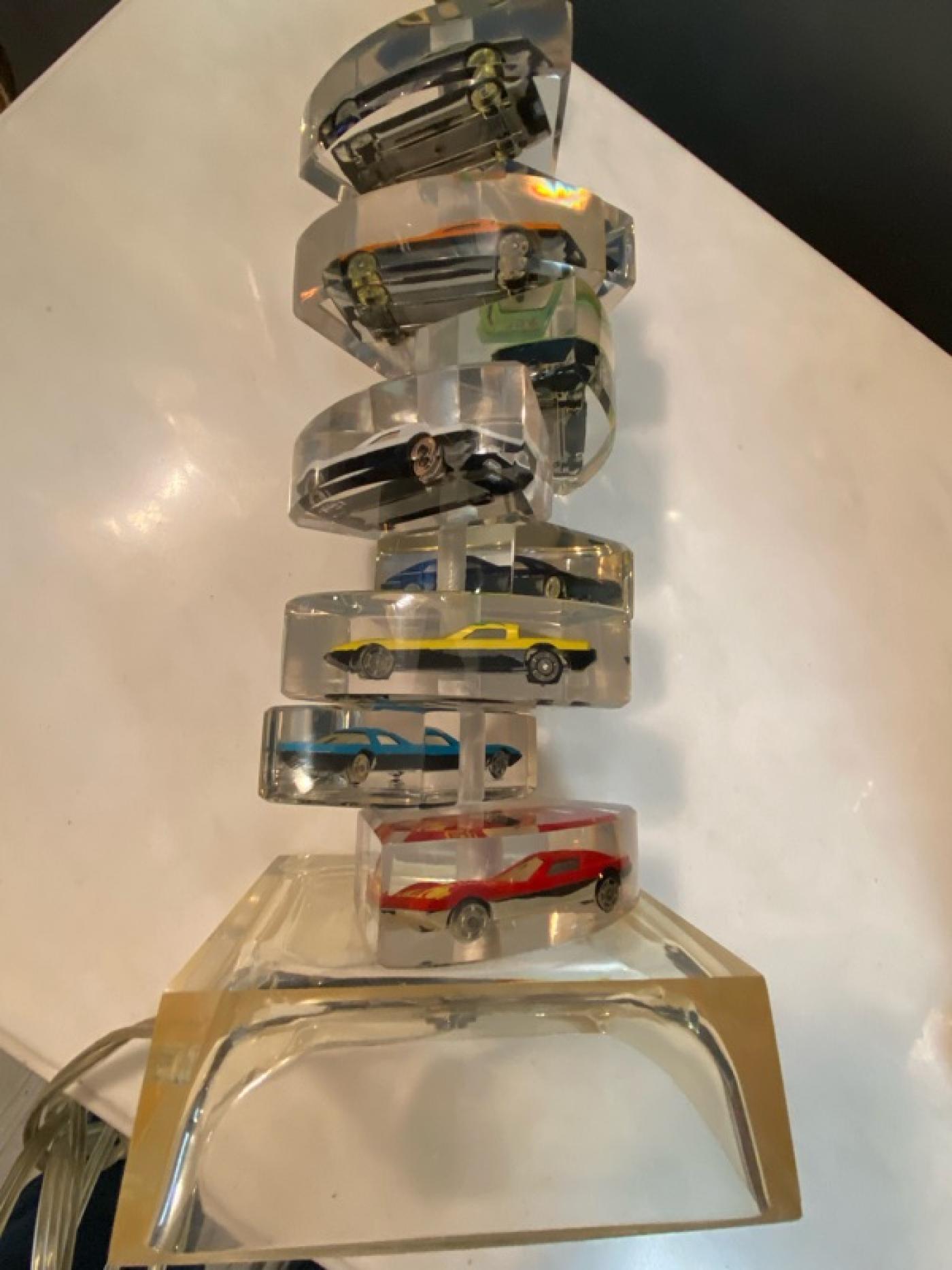 Arman - MODERN LUCITE ENCASED COLORFUL MATCHBOX RACE CAR LAMP
