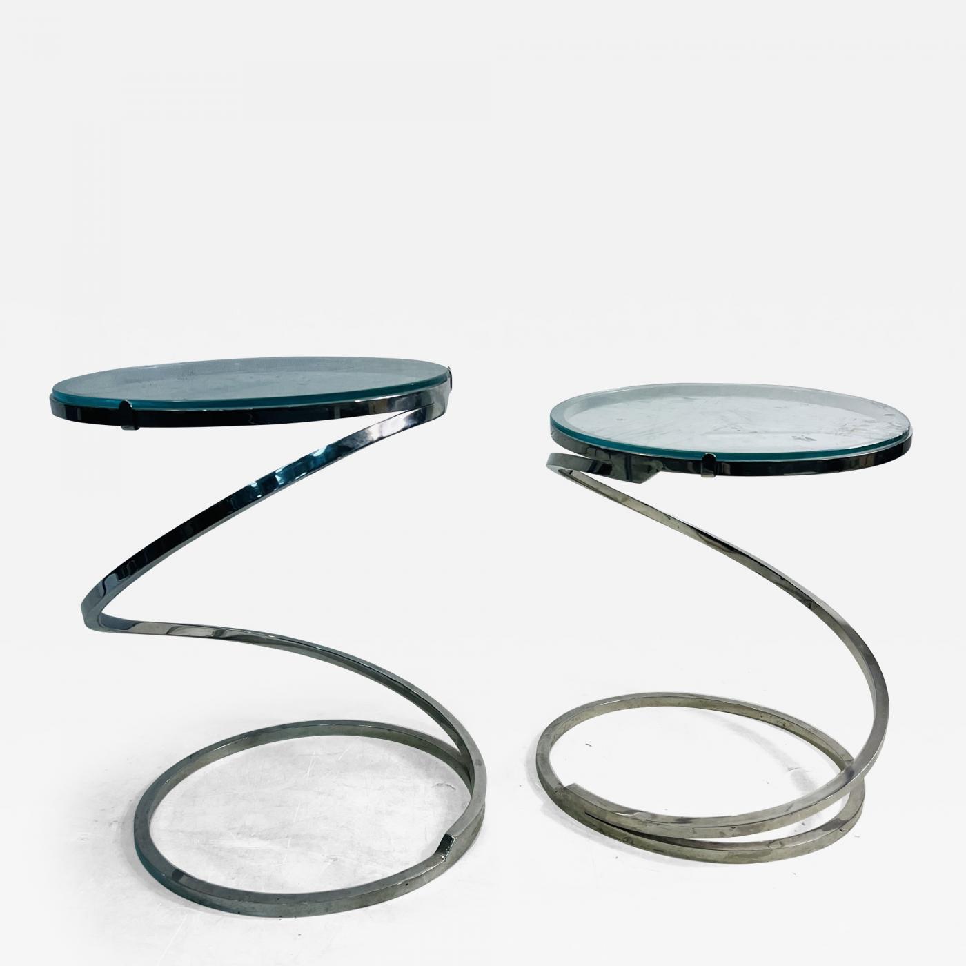 MODERNIST NICKELED BRONZE AND GLASS SPIRAL TABLES