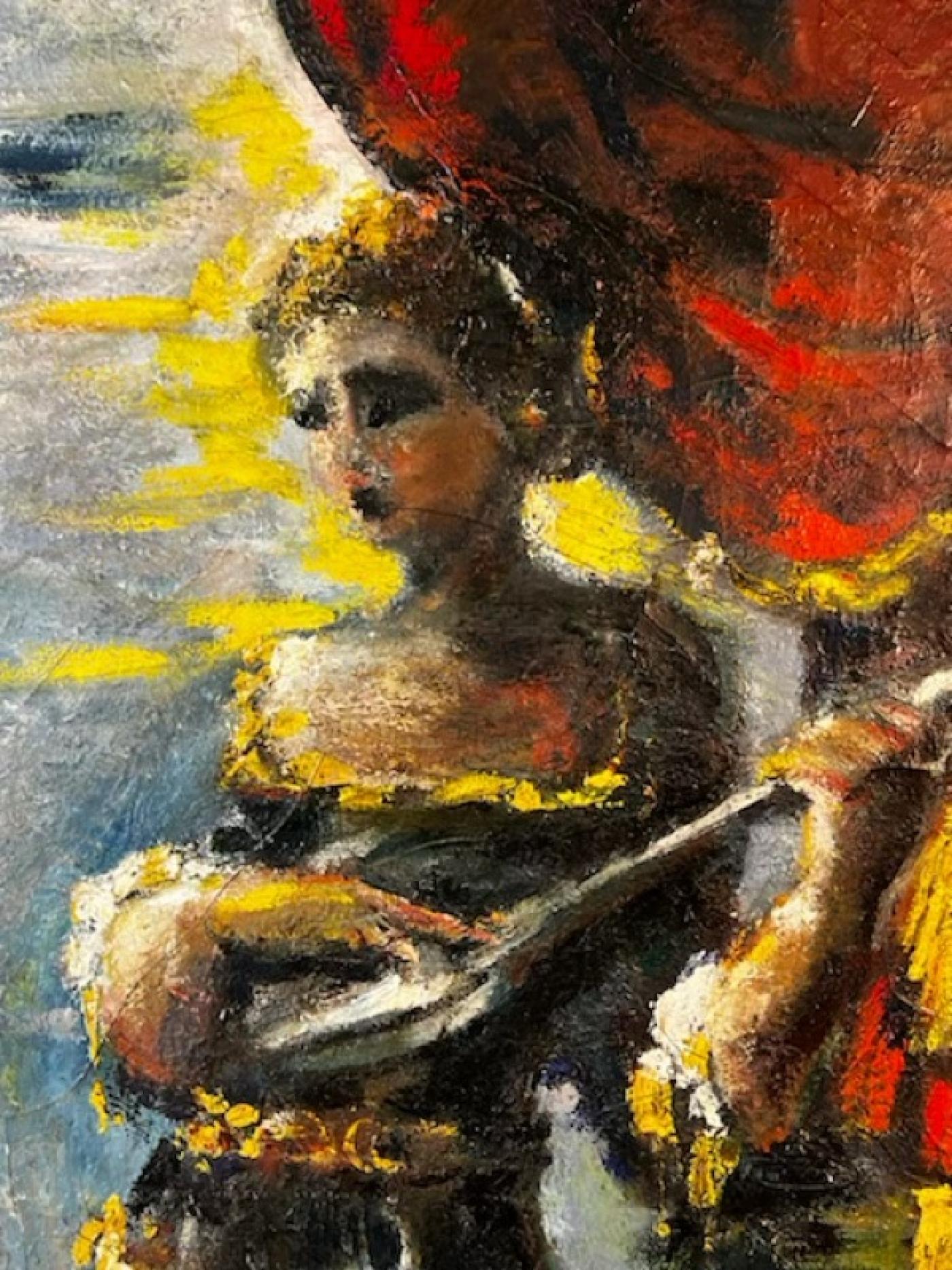 MONUMENTAL 19TH CENTURY PAINTING OF TWO LADIES ON VERANDA PLAYING MANDOLIN