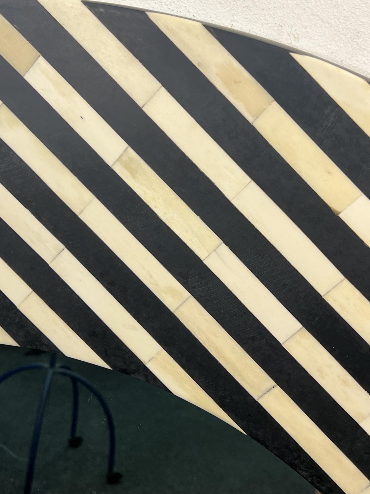 MONUMENTAL POST MODERN BLACK & WHITE STRIPED TESSELATED RESIN ROUND MIRROR