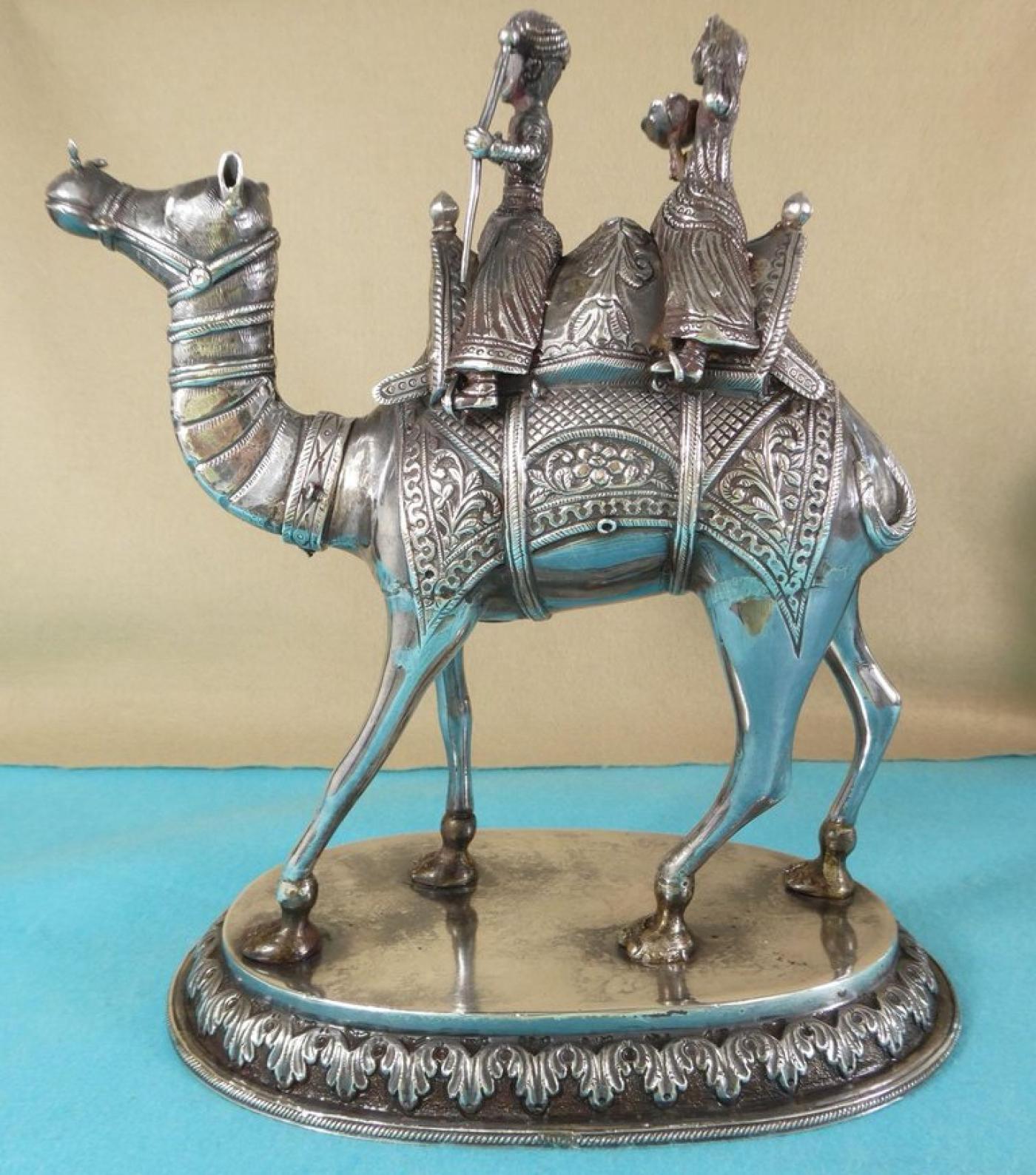 Magnificent Antique Colonial Indian Silver Camel with Riders, circa 1880