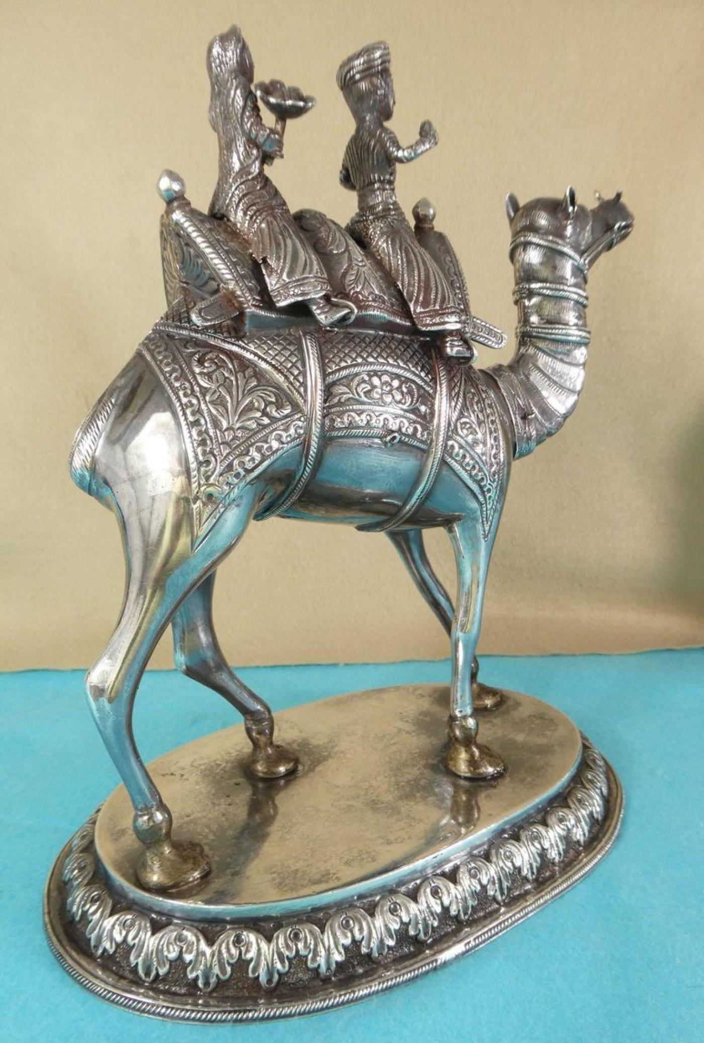Magnificent Antique Colonial Indian Silver Camel with Riders, circa 1880