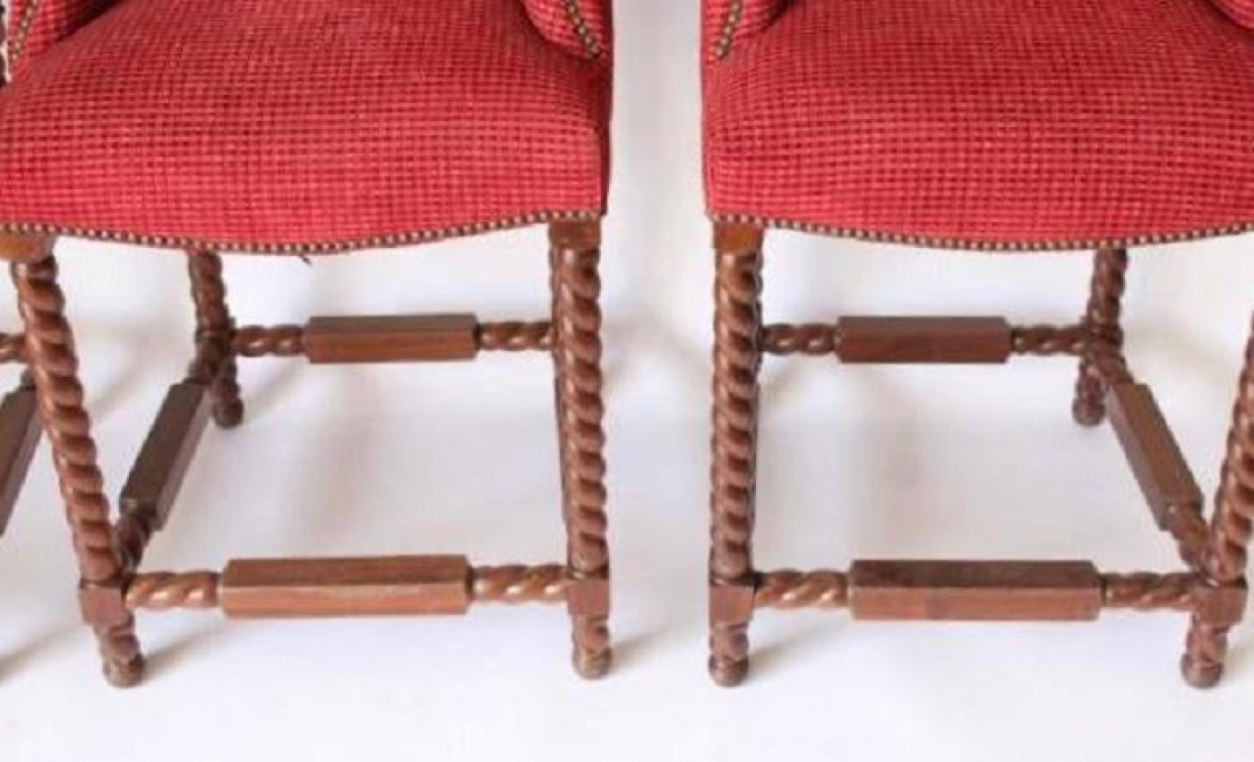 Mahogany Twist Leg Spanish Colonial Bar Stools - Set of 3