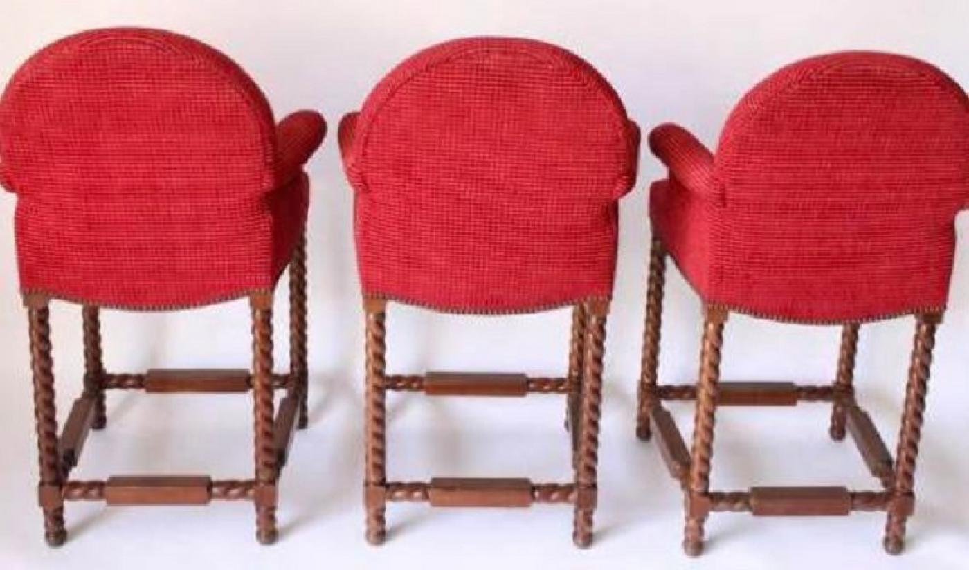 Mahogany Twist Leg Spanish Colonial Bar Stools - Set of 3