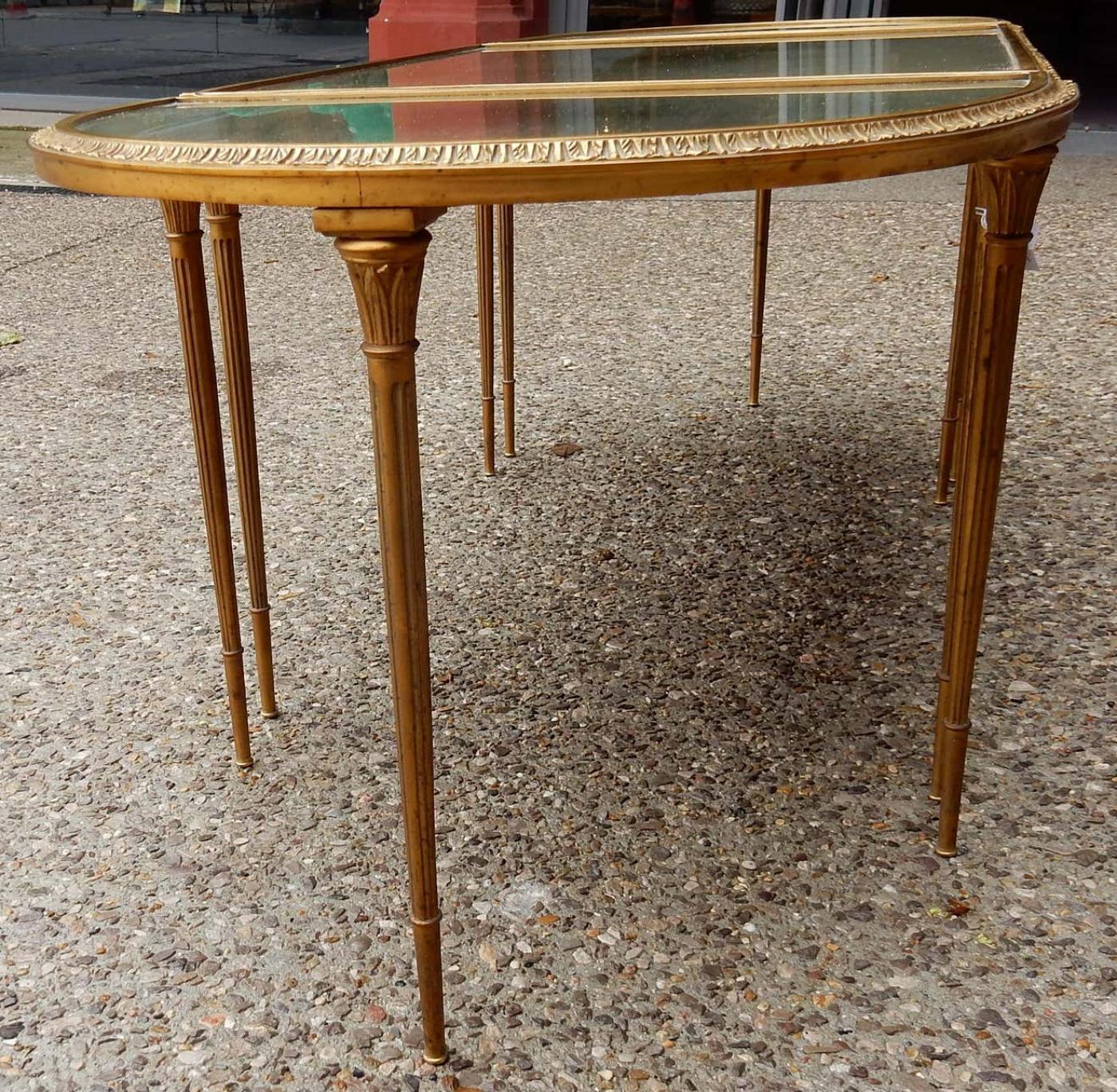 Maison Charles - 1970s Maison Charles, Jansen or Bagués Golden Brass Tripartite Table Palm Tree