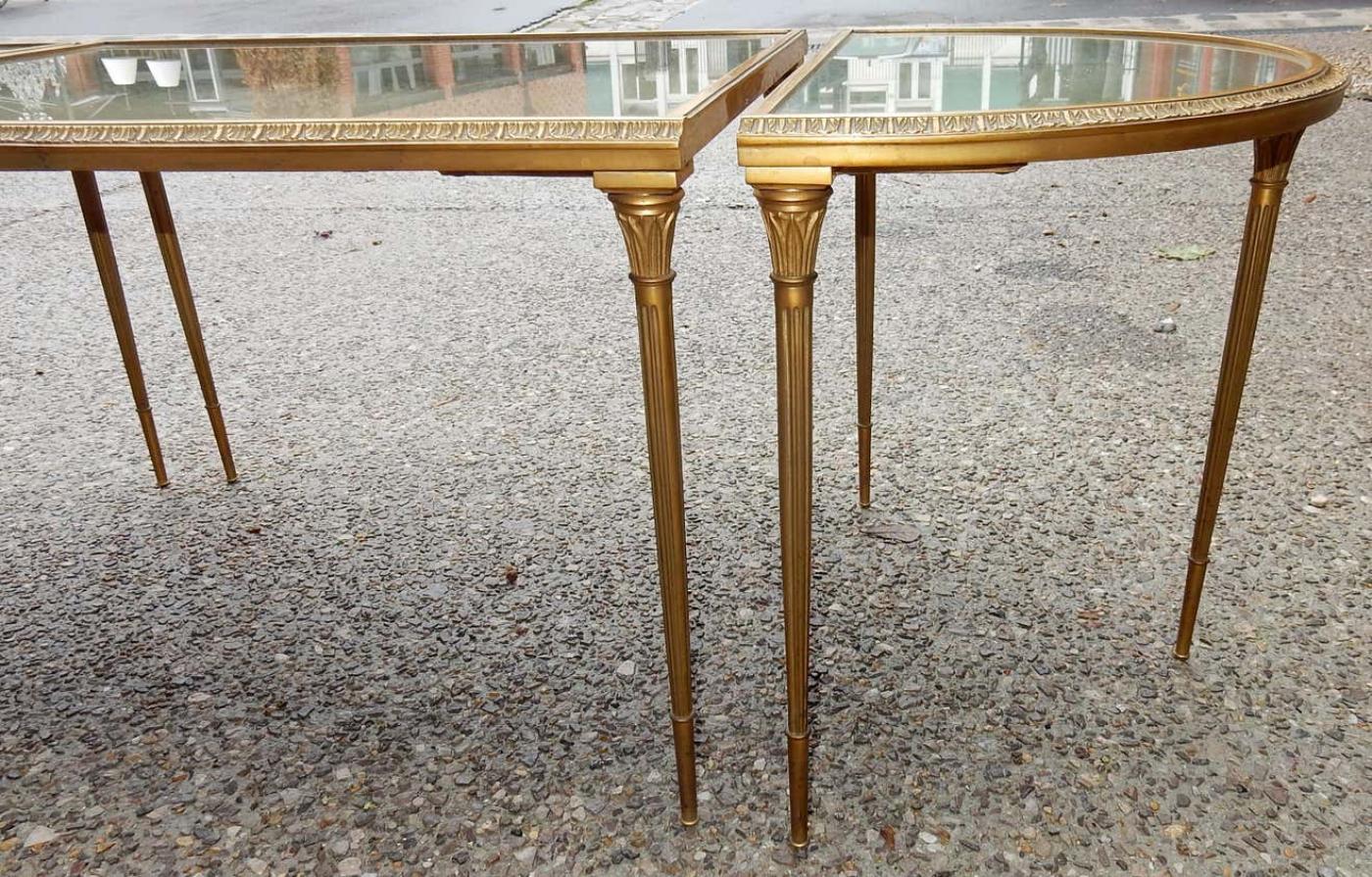 Maison Charles - 1970s Maison Charles, Jansen or Bagués Golden Brass Tripartite Table Palm Tree