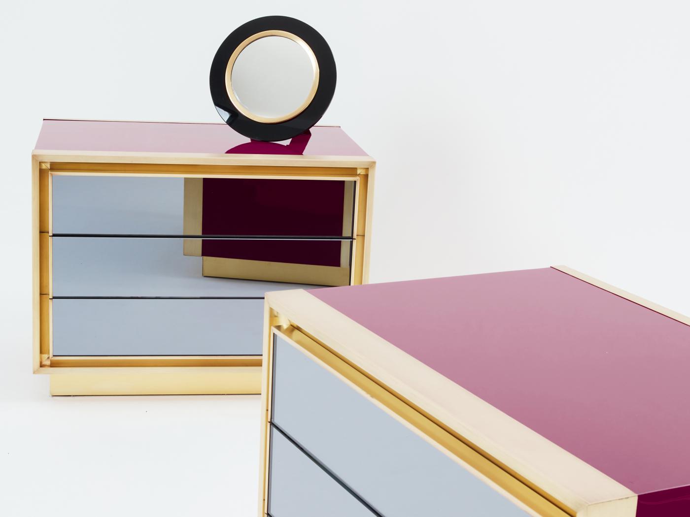 Maison Jansen - Maison Jansen raspberry lacquer brass mirrored ...