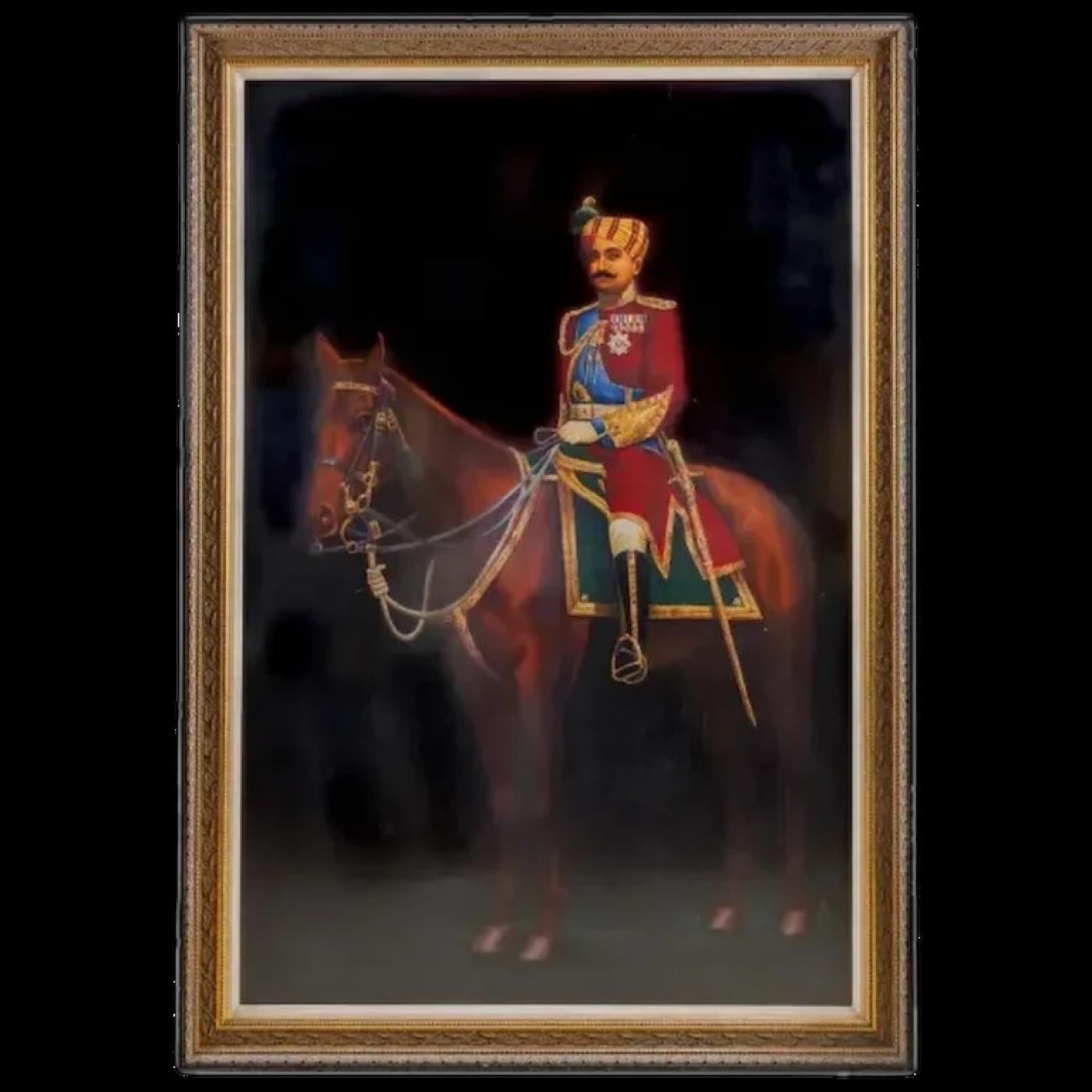 Majestic Maharaja, A Monumental Oil Painting of an Indian Maharaja on ...