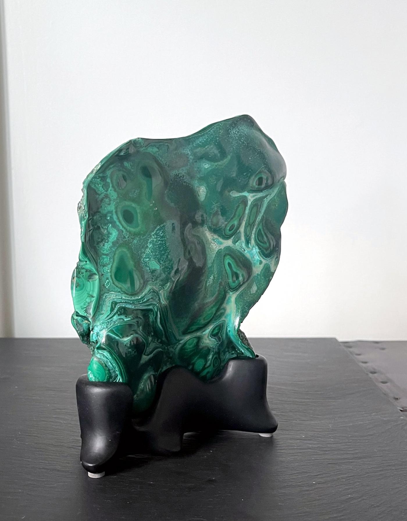 Malachite Rock Specimen on Display Stand as a Viewing Stone