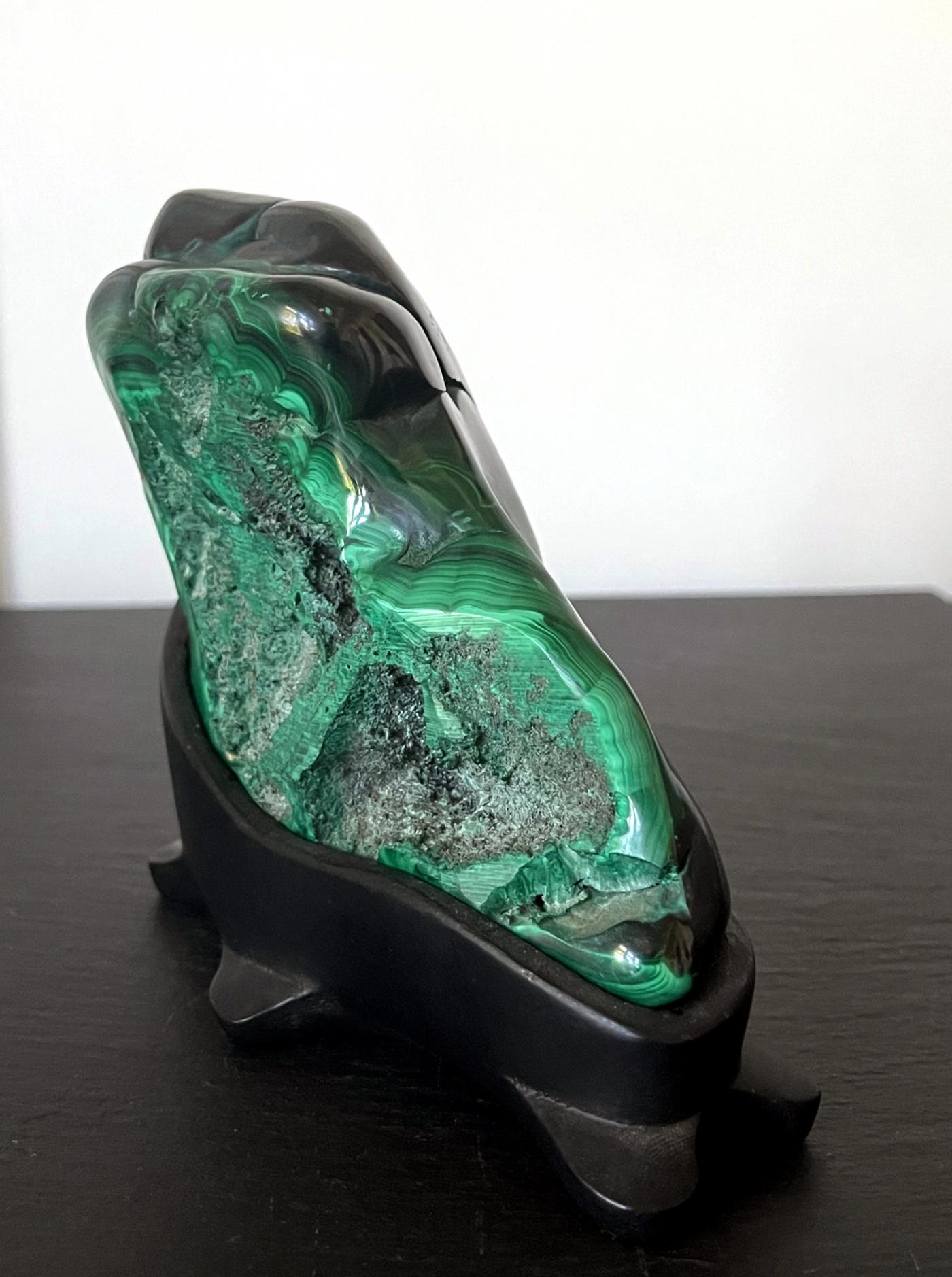 Malachite Rock Specimen on Display Stand as a Viewing Stone